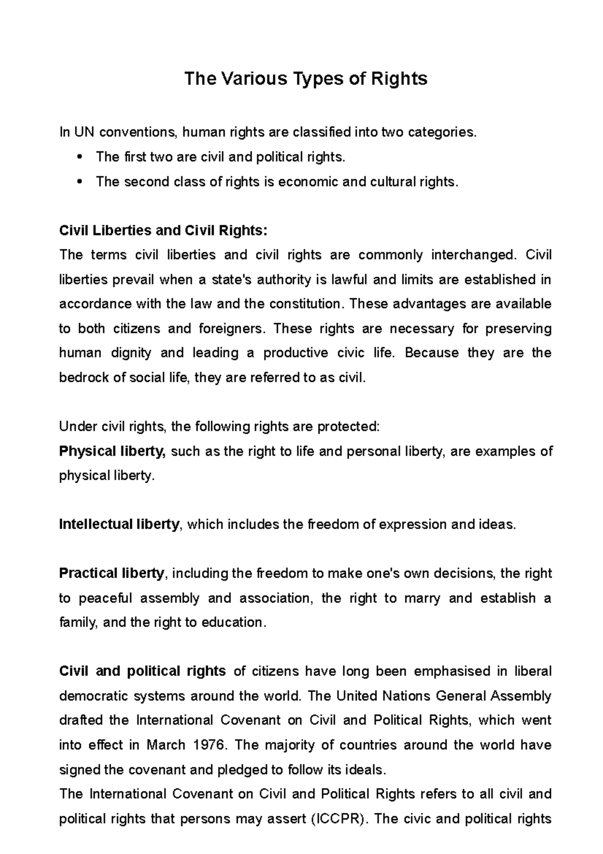 Significance of Rights - The Various Types of Rights In UN conventions ...