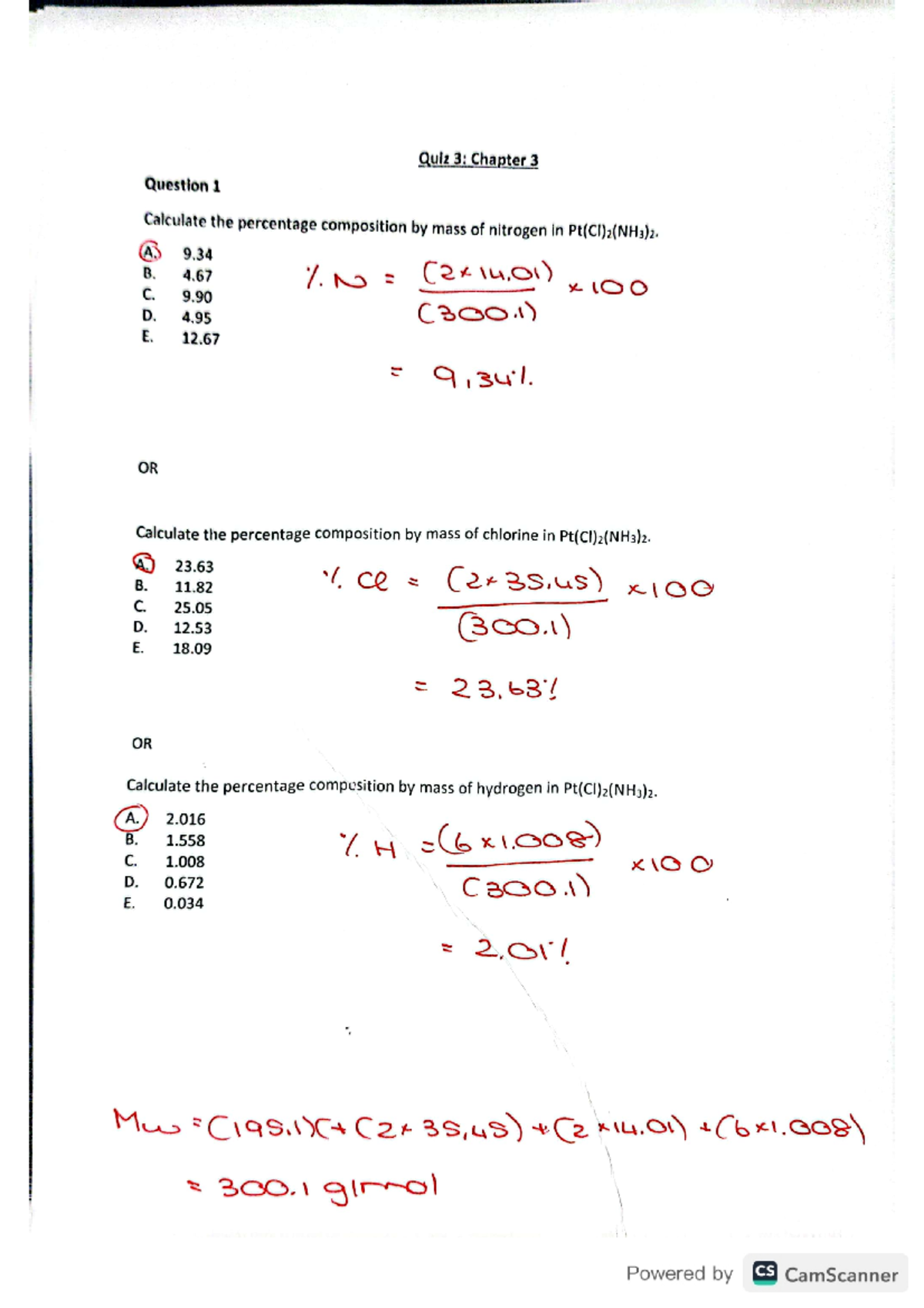 Chapter 3 Quiz Memo - CHEM1023 and not 1048 - CHEM1048 - Studocu
