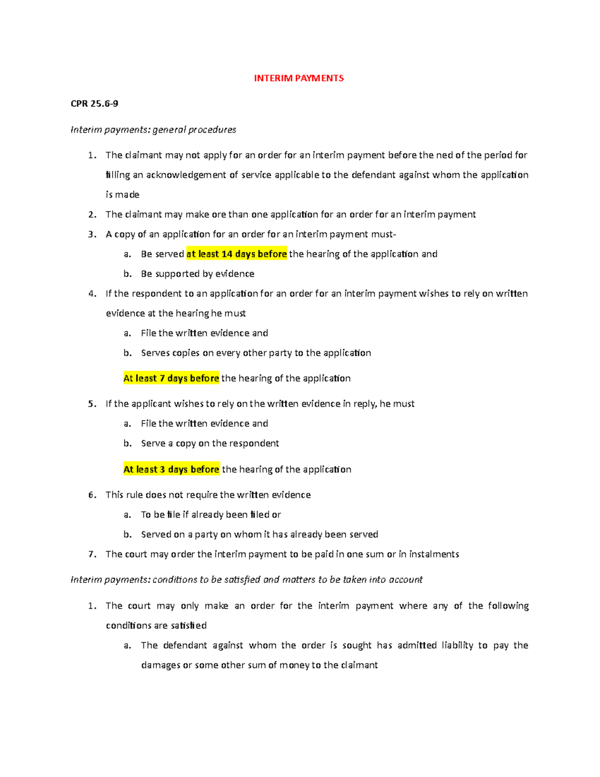 SA16 - This is a note for class preparation - INTERIM PAYMENTS CPR 25 ...