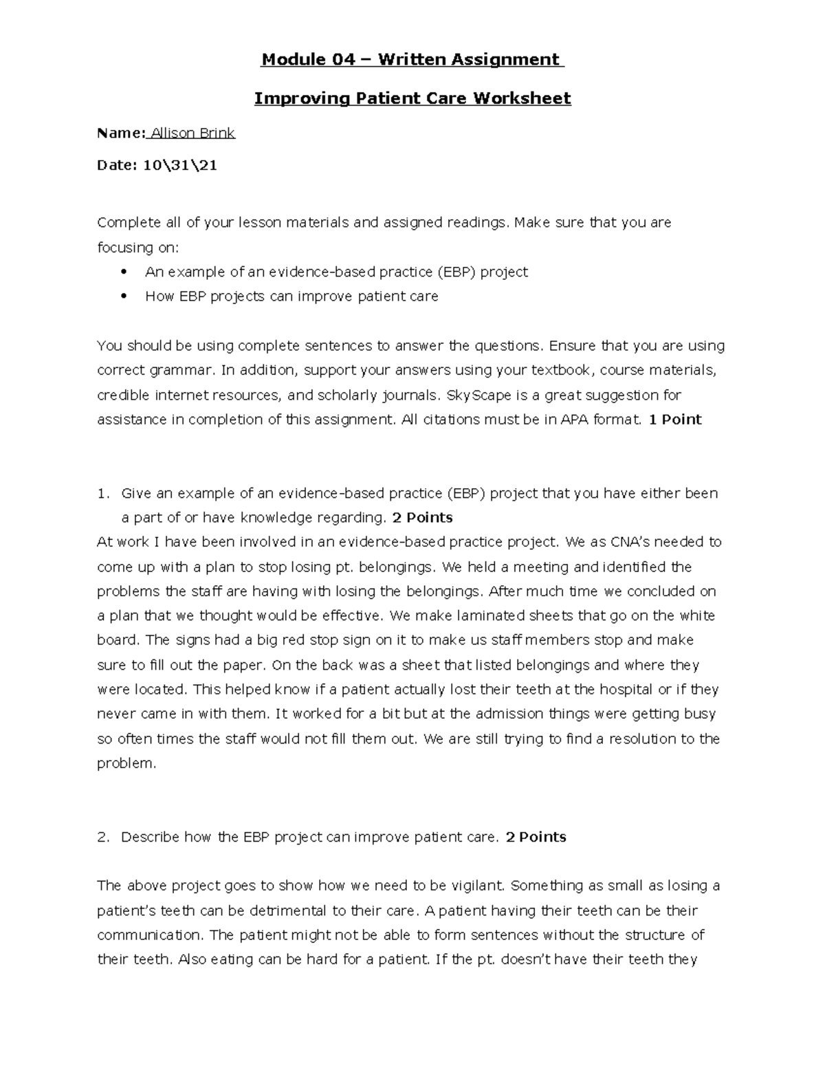 mod 4 written assignment - Module 04 – Written Assignment Improving ...