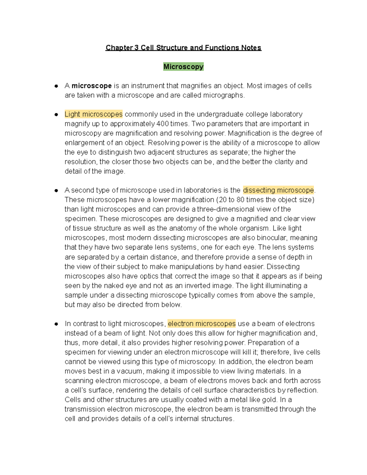 Chapter 3 Cell Structure and Fucntions Notes - Most images of cells are ...