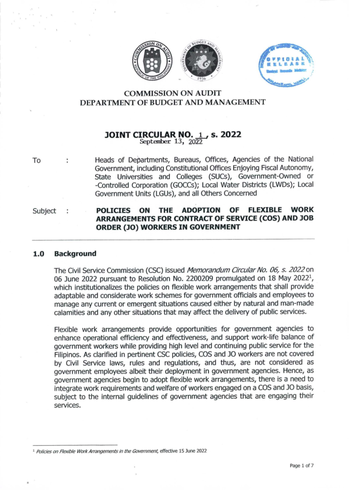 COA DBM Joint Circular NO 1 s2022 - ff- li > ' 1936 COMMISSION ON AUDIT ...