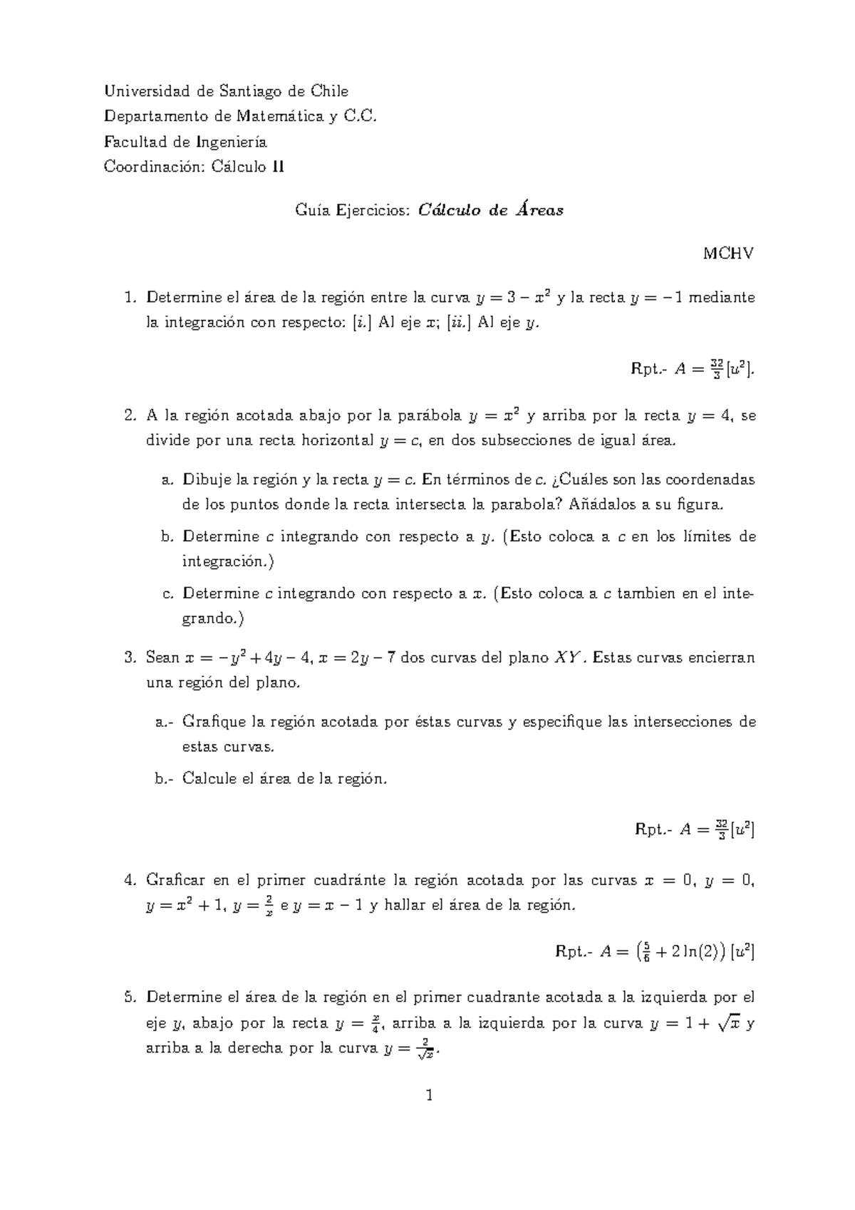 Areas - Guía con ejercicios para el calculo de áreas. - Universidad de ...
