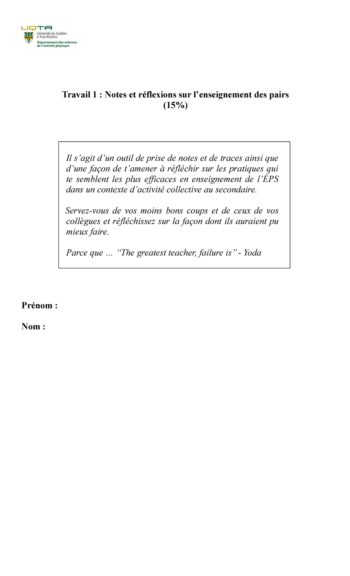 Canevas Notes et reflexions - Travail 1 : Notes et réflexions sur l ...