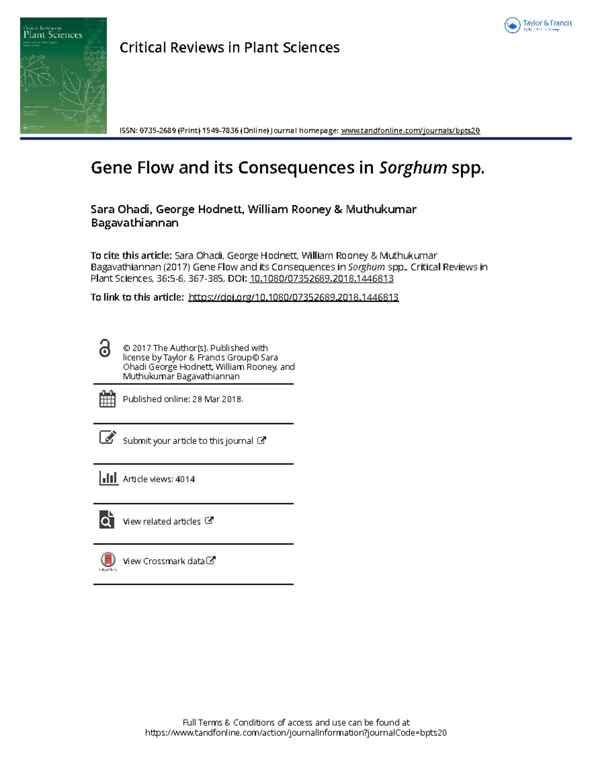 Gene Flow and its Consequences in Sorghum spp - Sara Ohadi, George ...