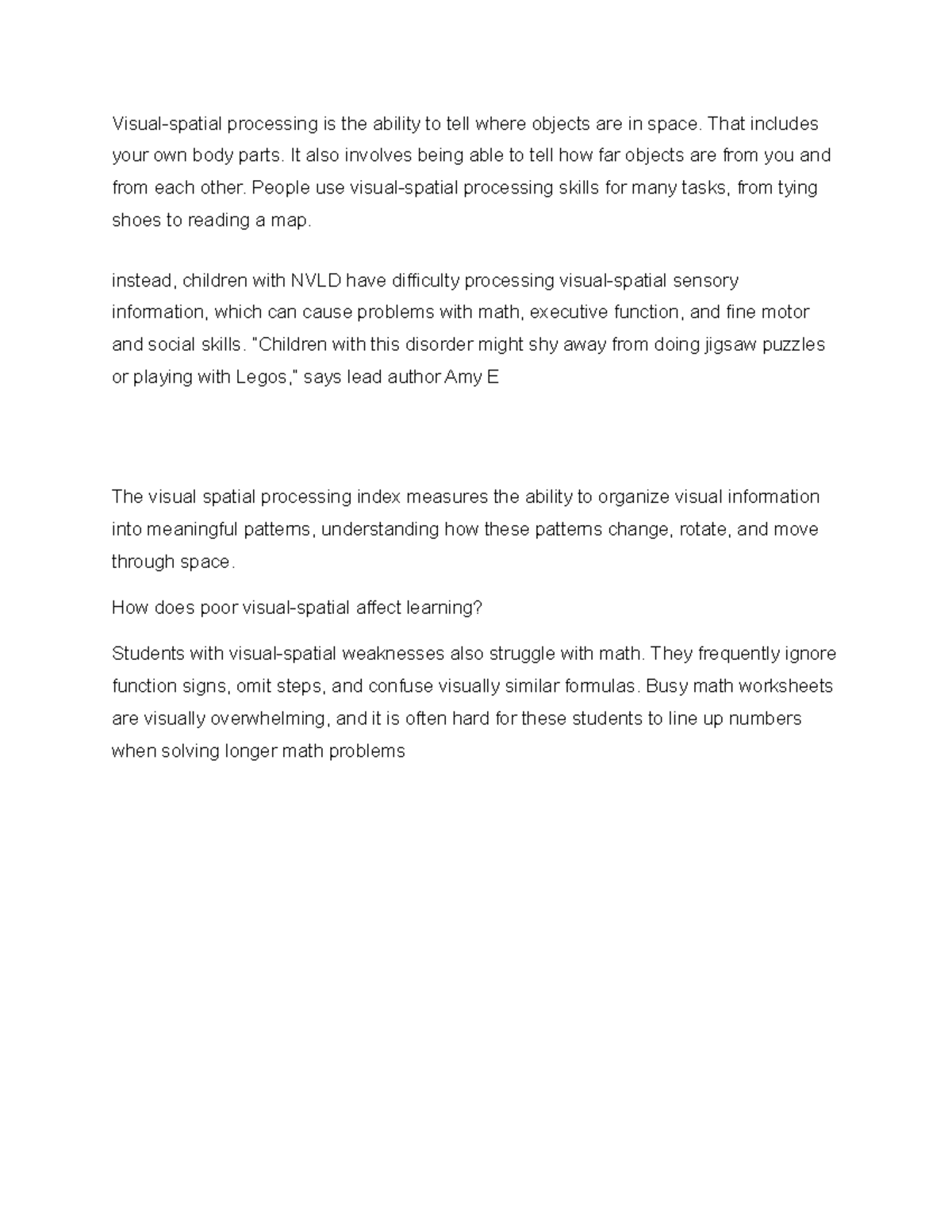 Visual processing notes - Visual-spatial processing is the ability to ...