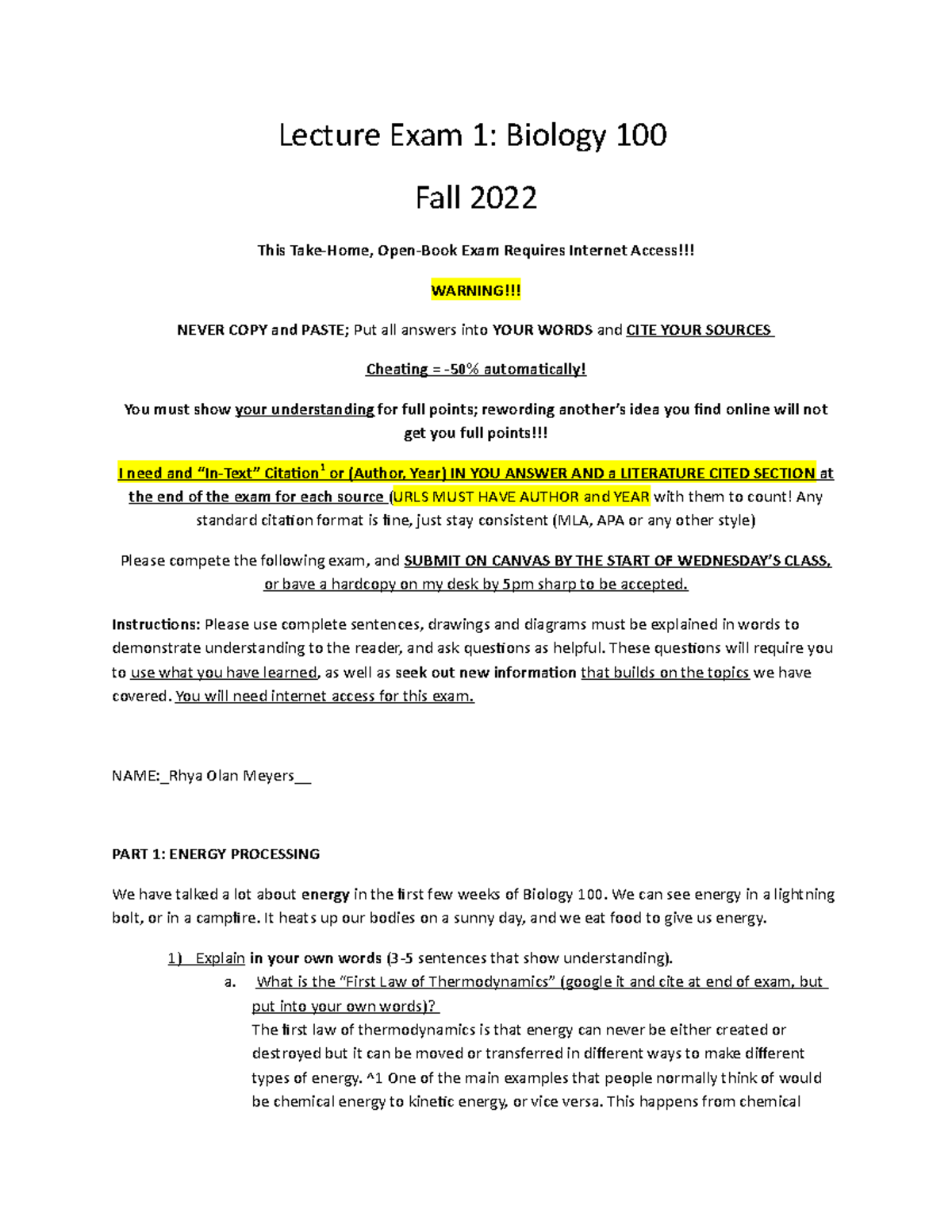 Examhh 1 Bio 100 Fall 2022 in Word Format-2 - Lecture Exam 1: Biology ...