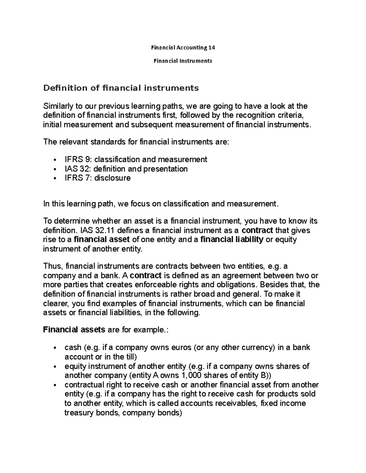 Financial Accounting Financial Instruments 14 - Financial Accounting 14 ...