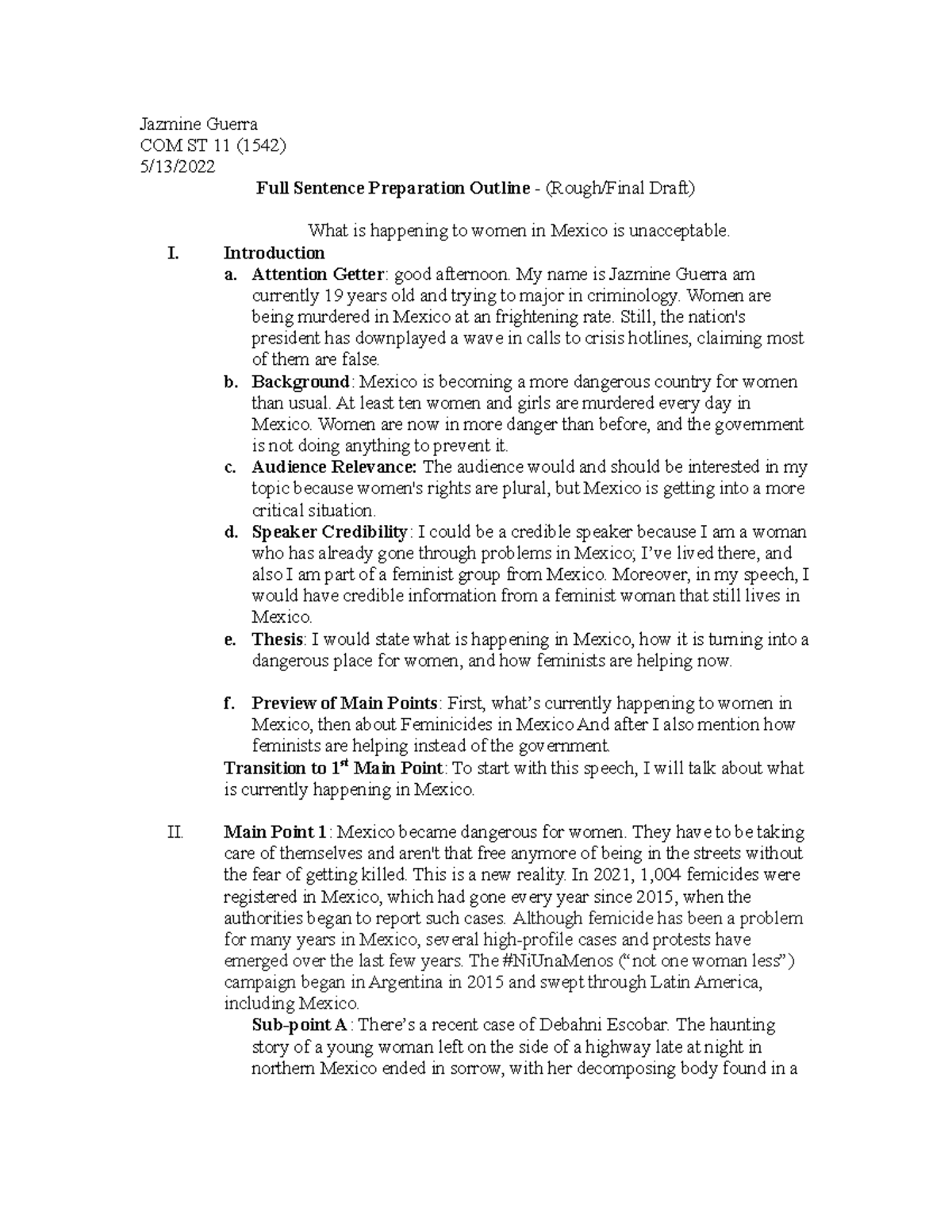 Persuasive Outline JG - Jazmine Guerra COM ST 11 (1542) 5/13/ Full ...