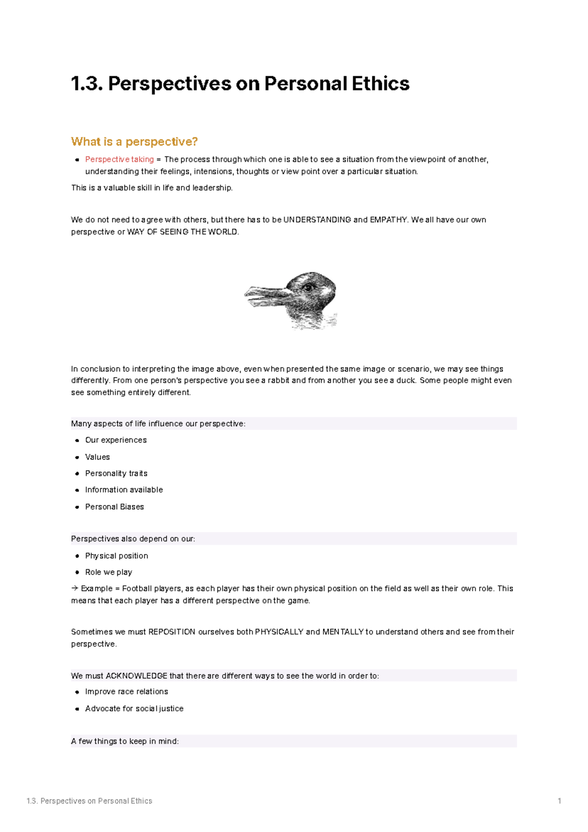 Study Unit 1 - Perspectives on Personal Ethics - 1. Perspectives on ...