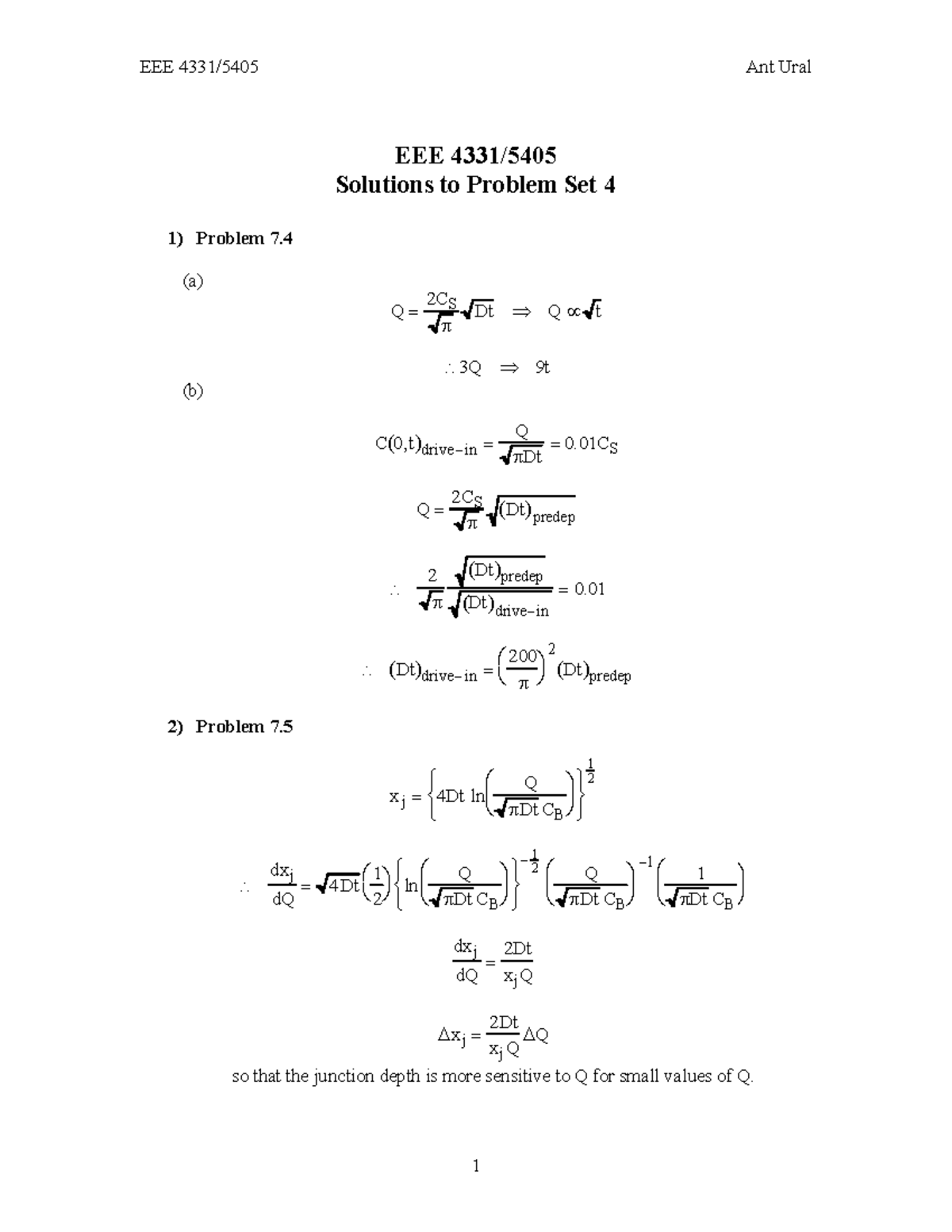 HW4 Solution - EEE 4331/5405 Ant Ural EEE 4331/5405 Solutions to Problem Set 4 1) Problem 7 (a ...