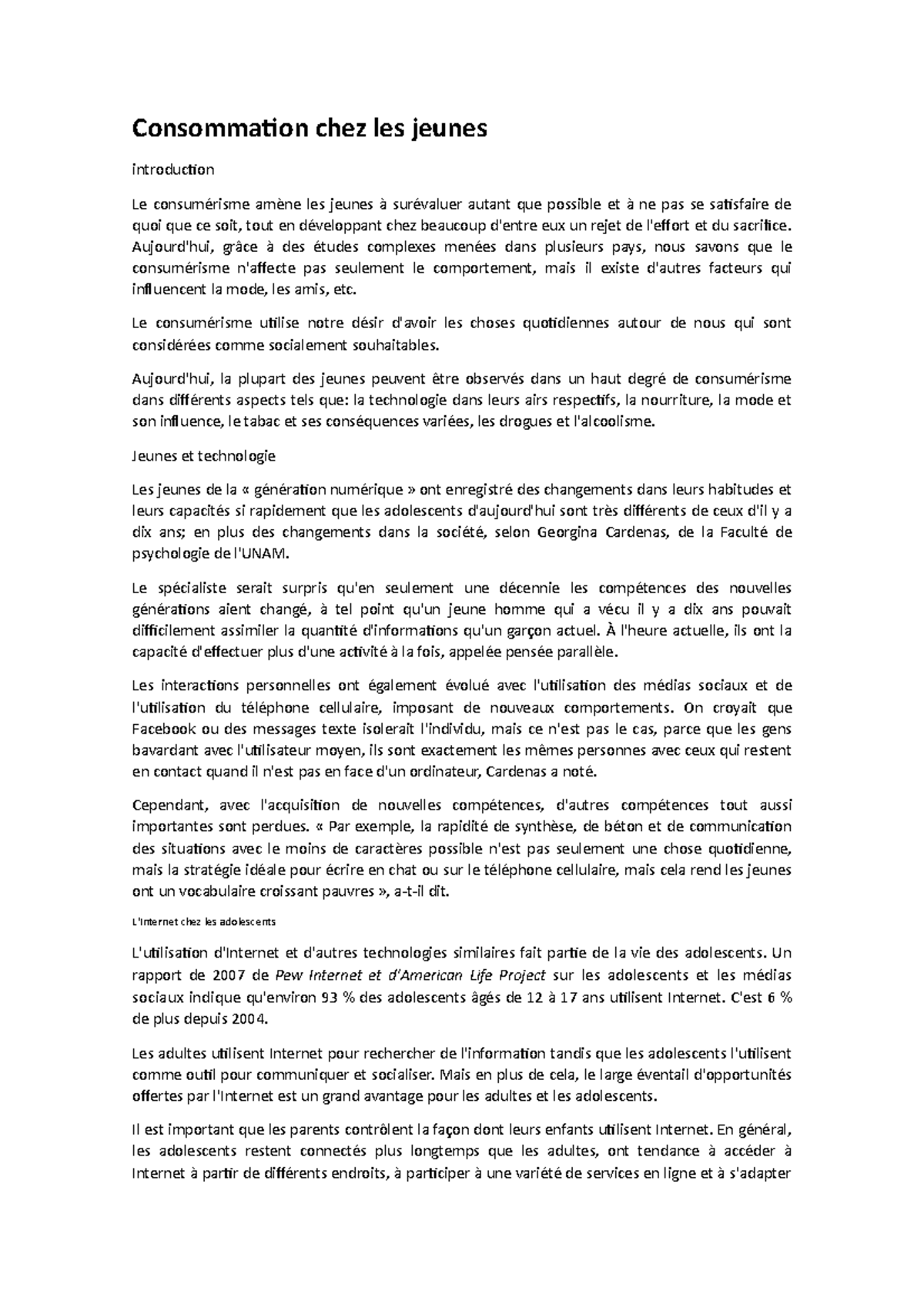 Consommation chez les jeunes - Consommation chez les jeunes ...