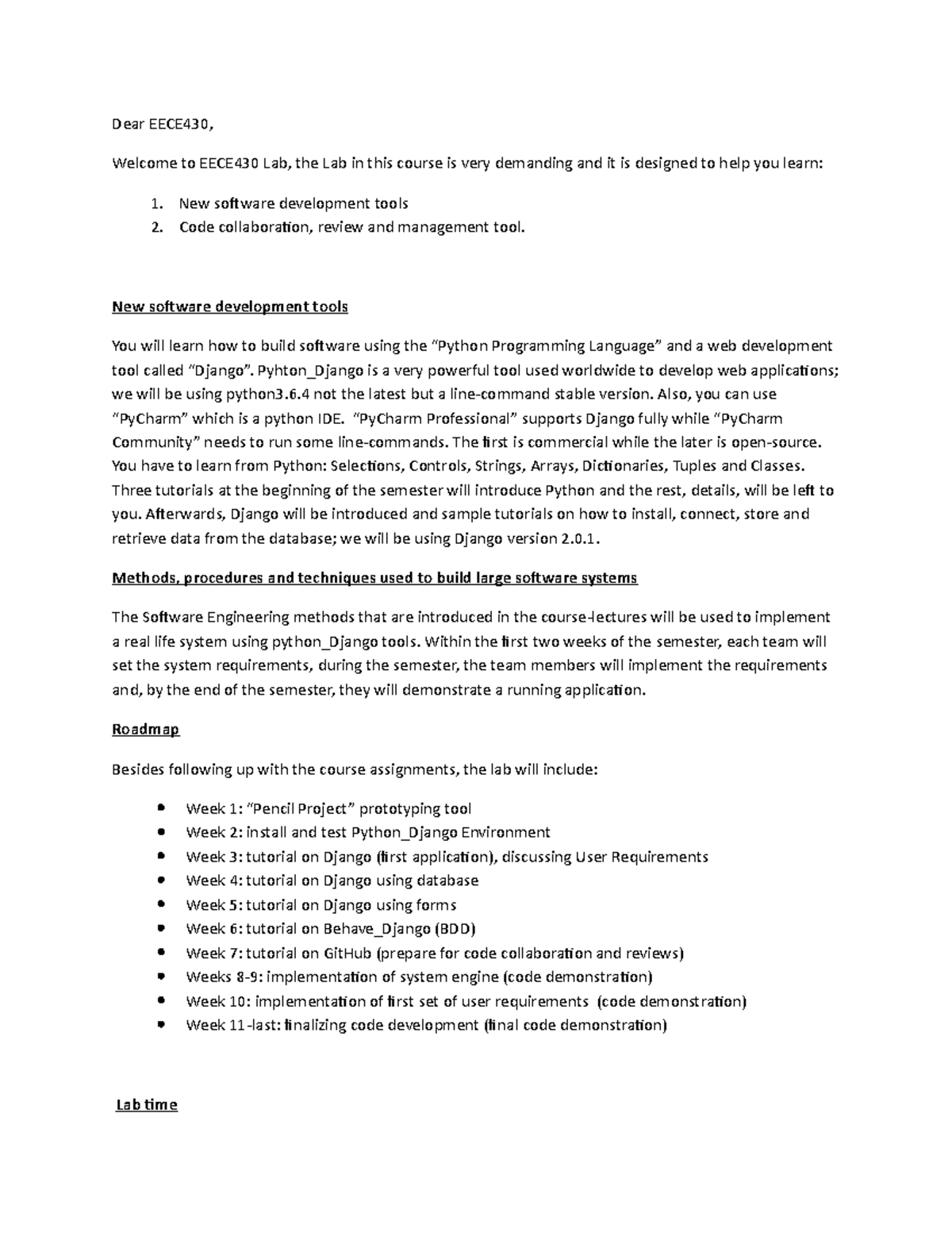 EECE430 Roadmap update - Dear EECE430, Welcome to EECE430 Lab, the Lab in this course is very ...