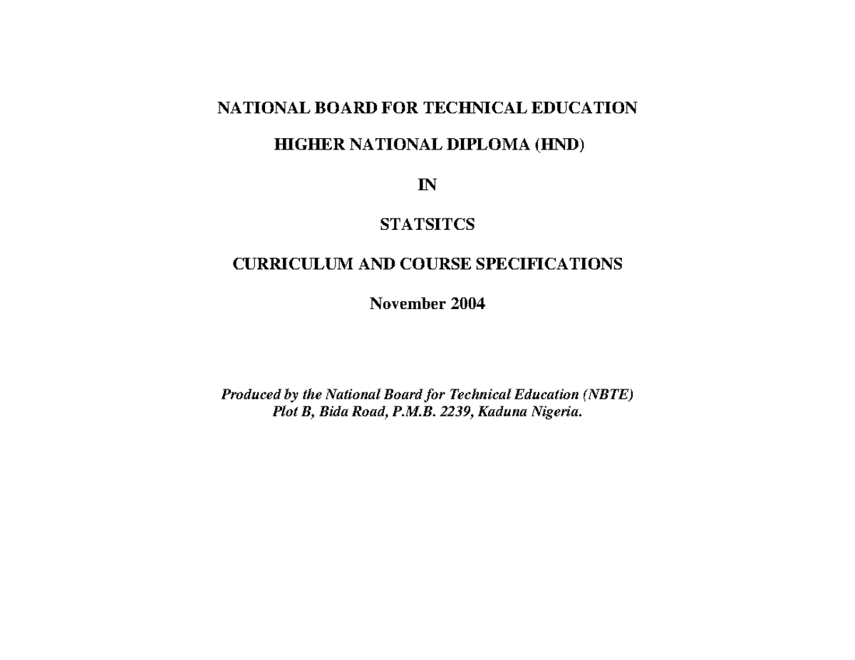 HND Statistics Hjk NATIONAL BOARD FOR TECHNICAL EDUCATION HIGHER hnd-statistics-hjk-national-board-for-technical-education-higher