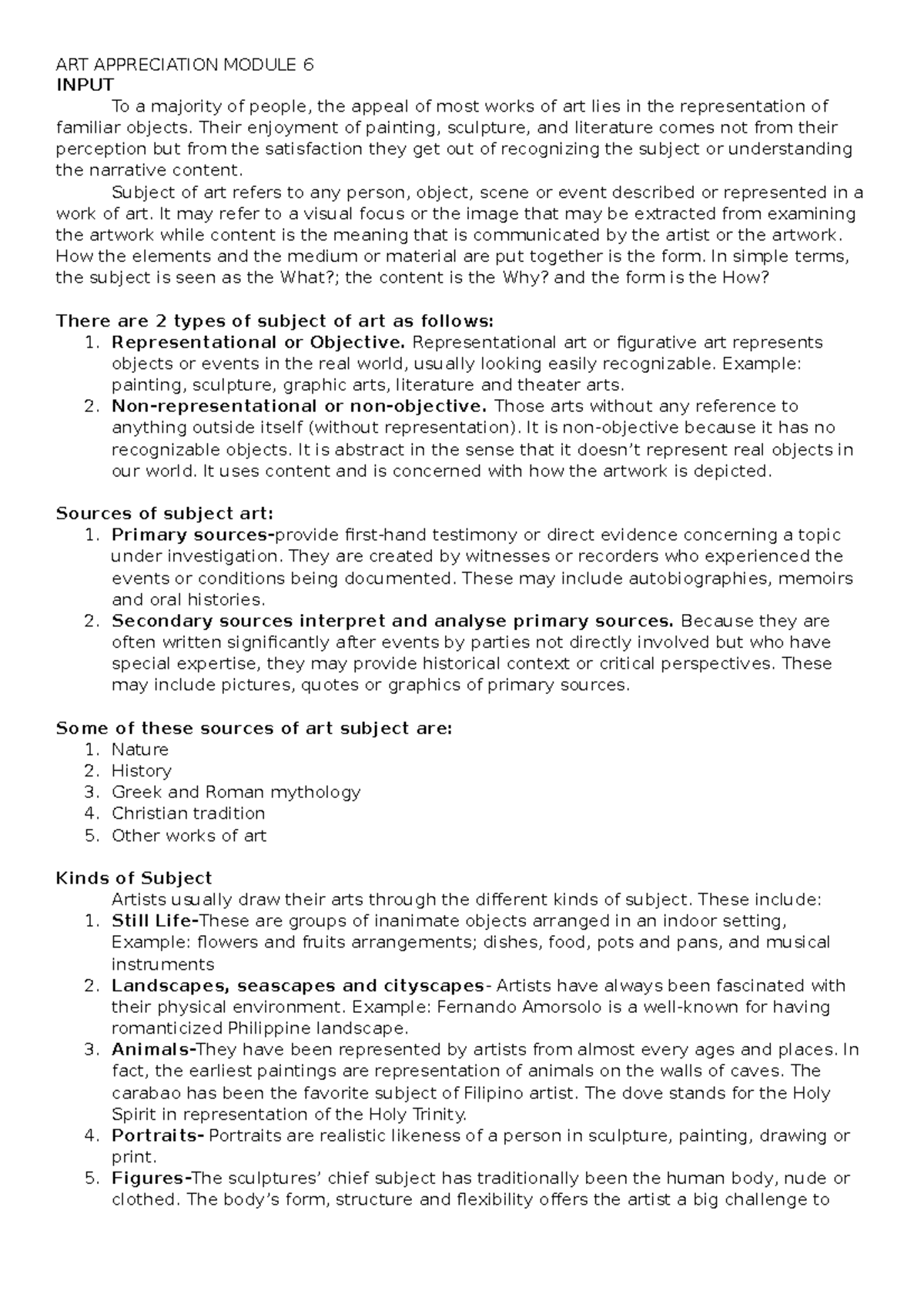 ART Appreciation Module 6 - ART APPRECIATION MODULE 6 INPUT To a ...