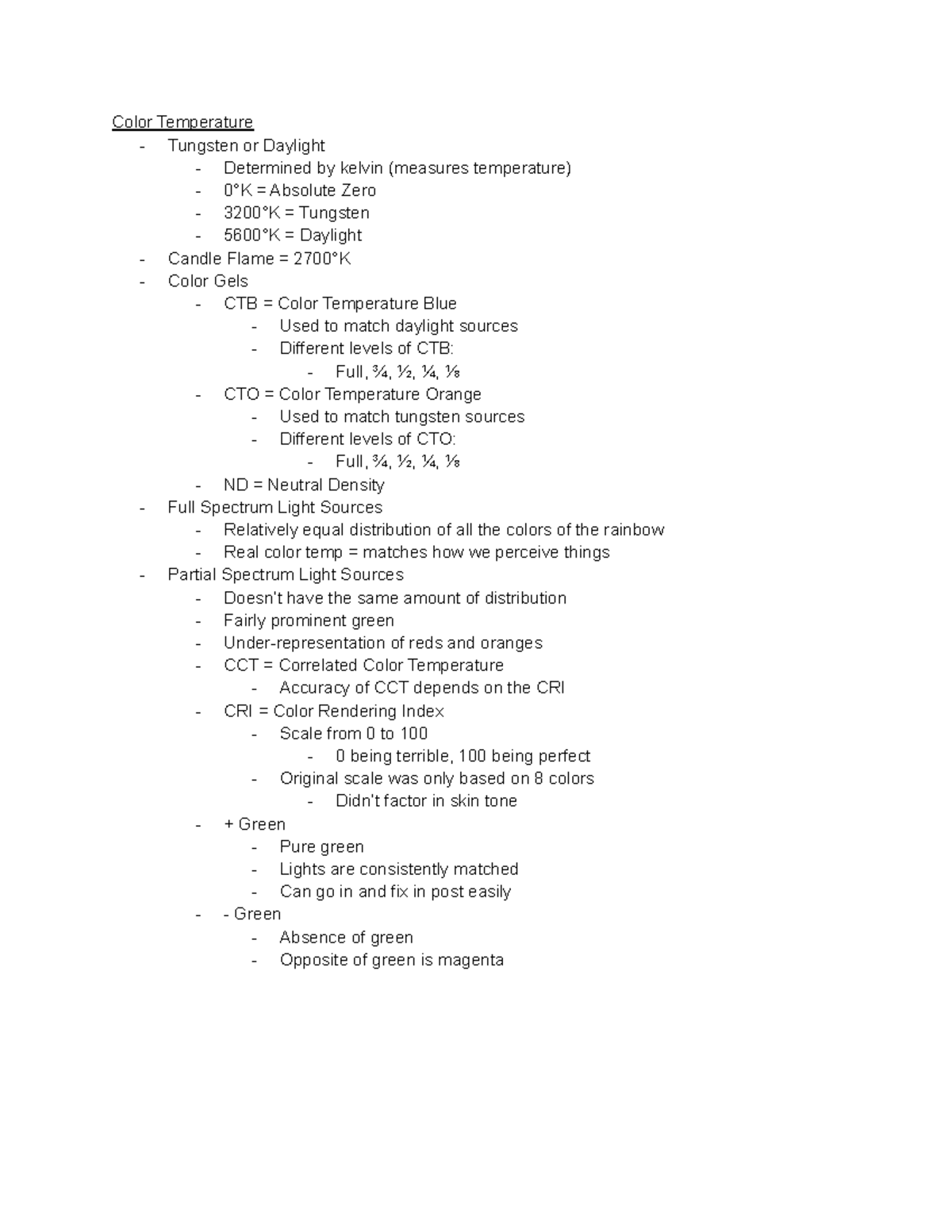 Lighting Class 4 Notes - Color Temperature - Tungsten or Daylight ...