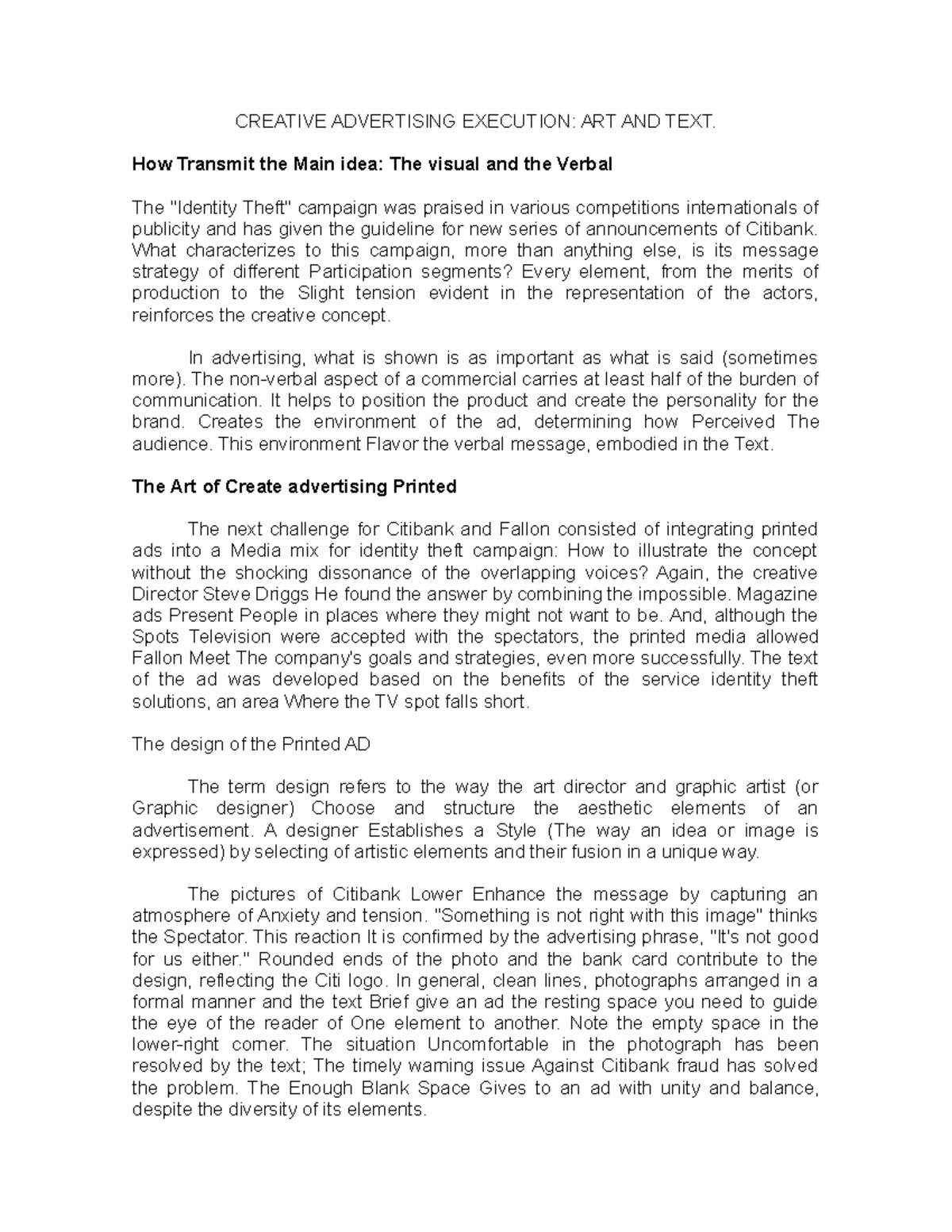 CREATIVE ADVERTISING EXECUTION ART AND TEXT - How Transmit the Main ...