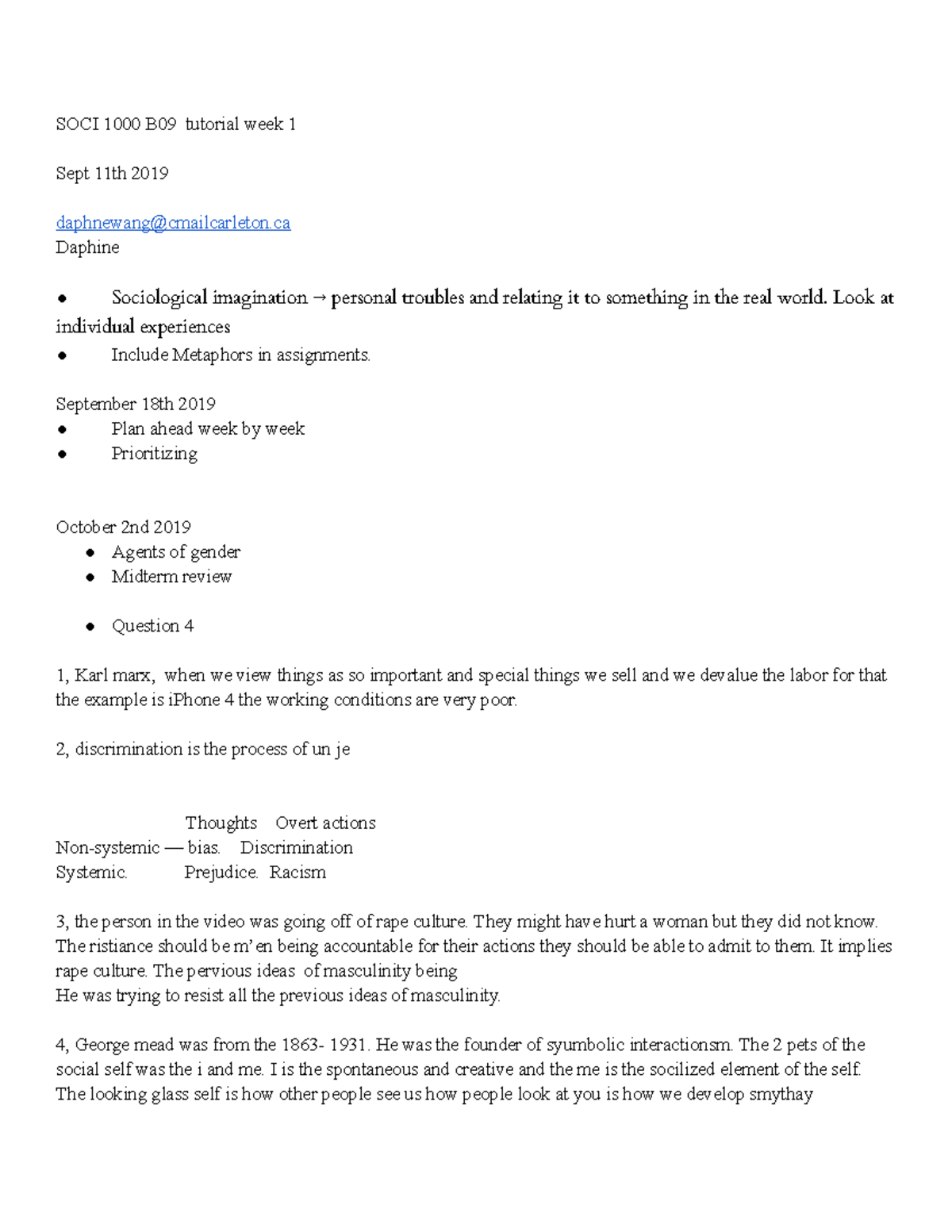 SOCI 1000 tutorial week 1&2 - SOCI 1000 B09 tutorial week 1 Sept 11th ...