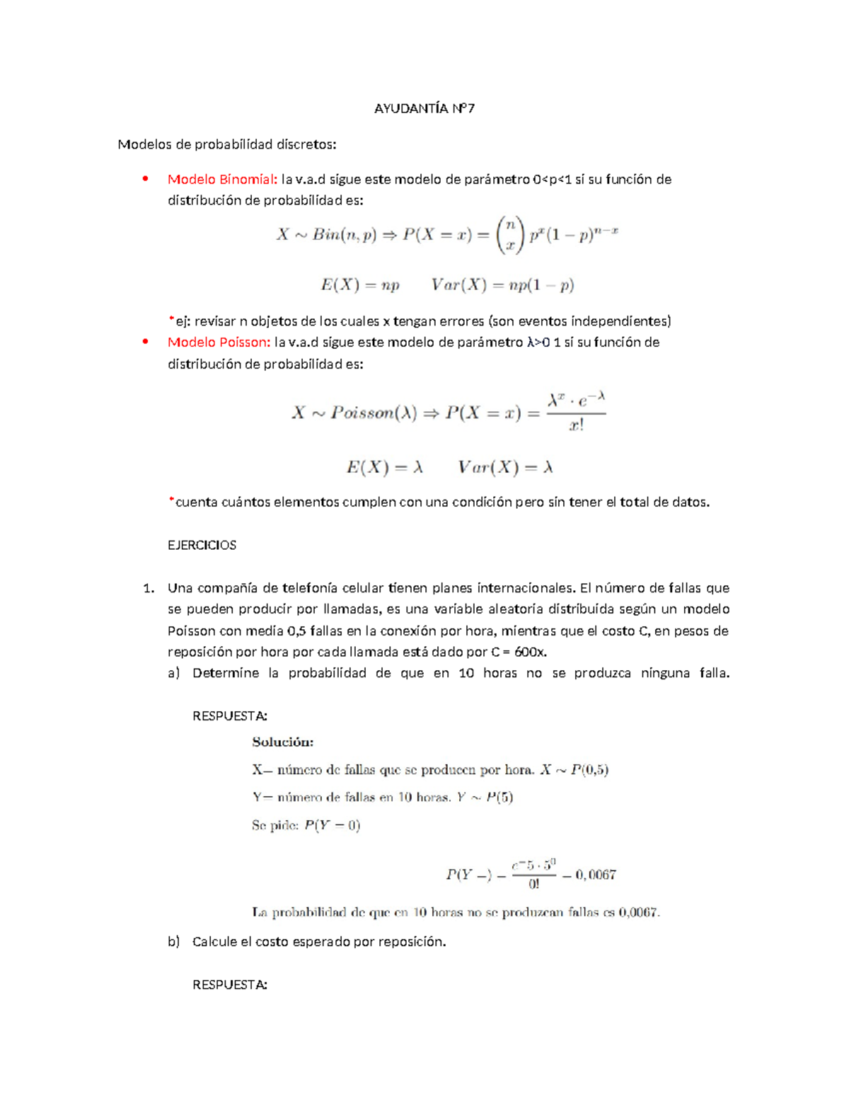 AyudantíA N°7 - notes - AYUDANTÍA N° Modelos de probabilidad discretos ...