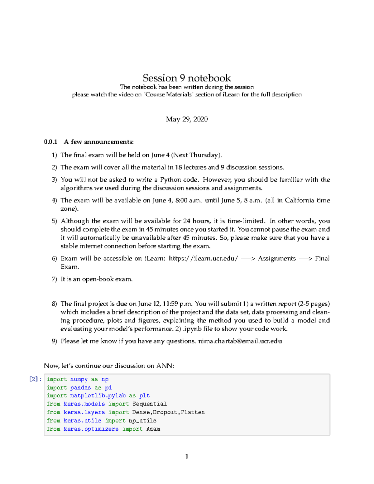Session 9 - Lecture notes 1,2,3.5 - Session 9 notebook The notebook has ...