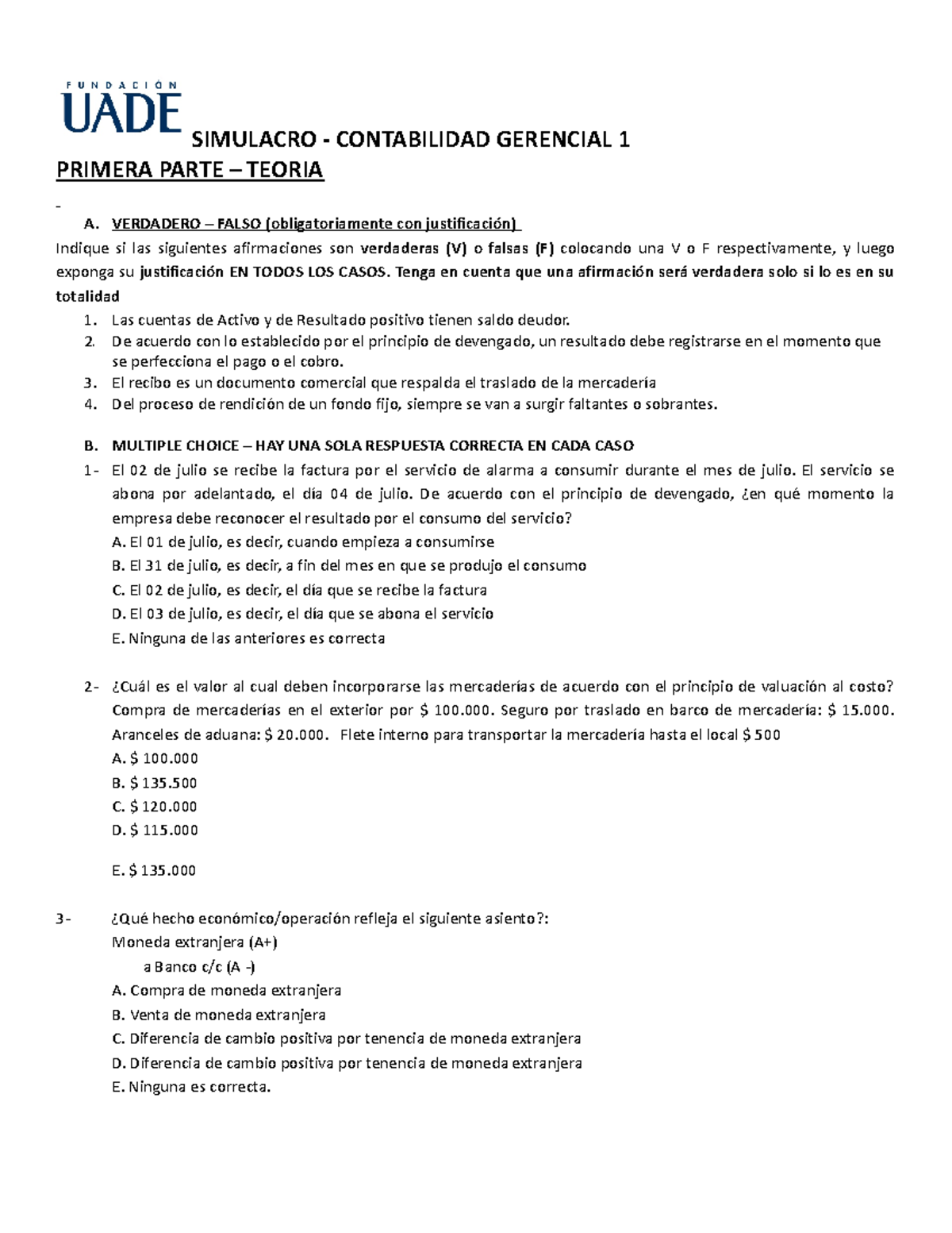 Simulacro 1er parcial Contabilidad 1 - SIMULACRO - CONTABILIDAD GERENCIAL 1 PRIMERA PARTE ...