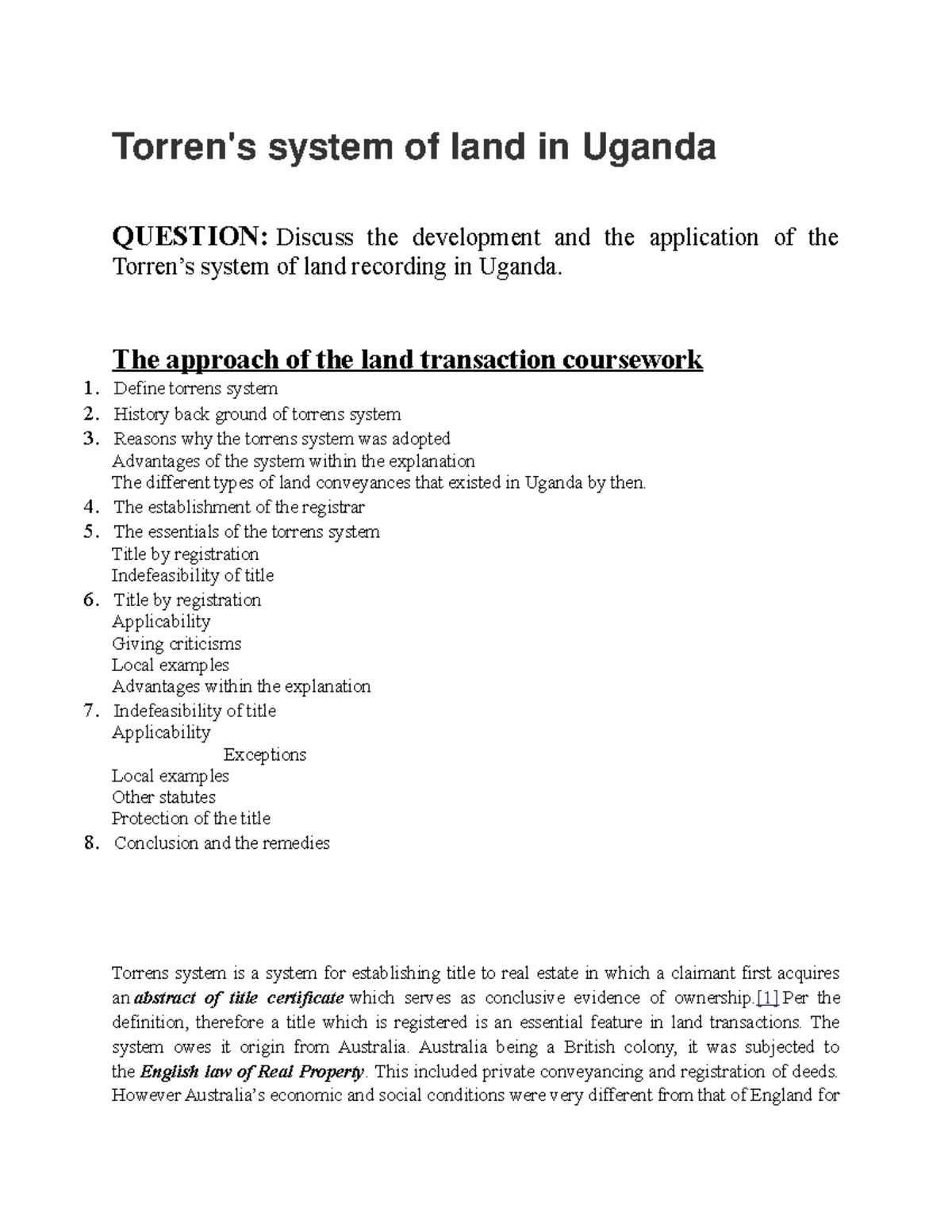 Torren Land Registration Torren s System Of Land In Uganda QUESTION Discuss The Development torren-land-registration-torren-s-system-of-land-in-uganda-question-discuss-the-development