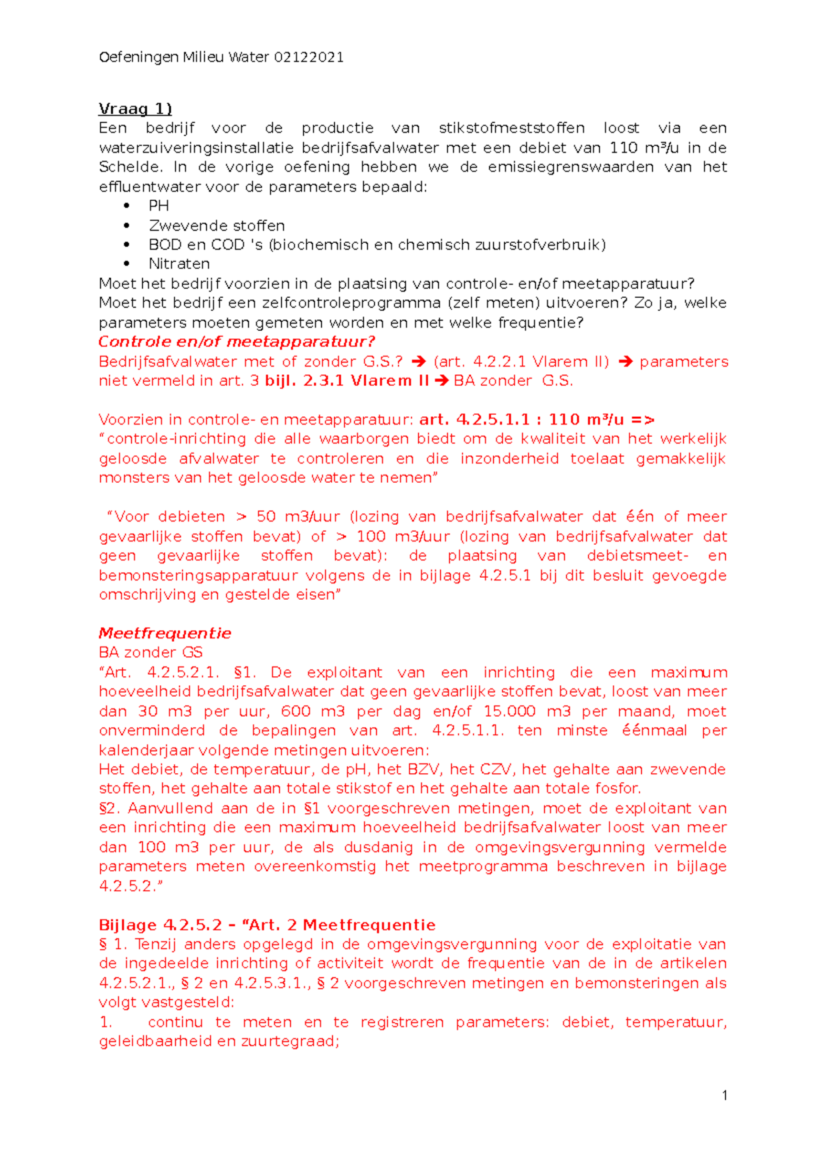 Oplossing water 02/12 - Vraag 1) Een bedrijf voor de productie van ...