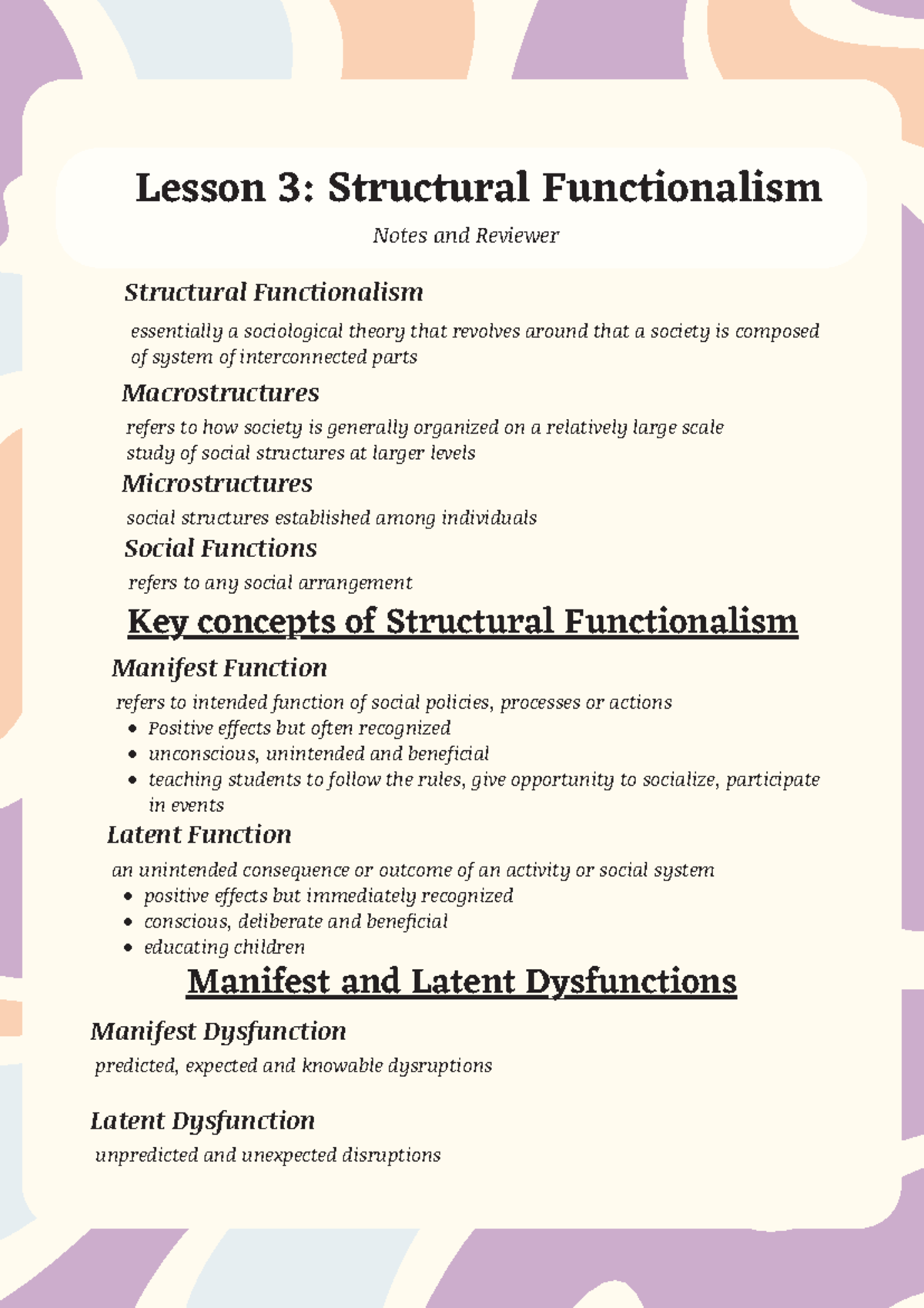 Notes in DISS (3RD Quarter) - Lesson 3: Structural Functionalism ...