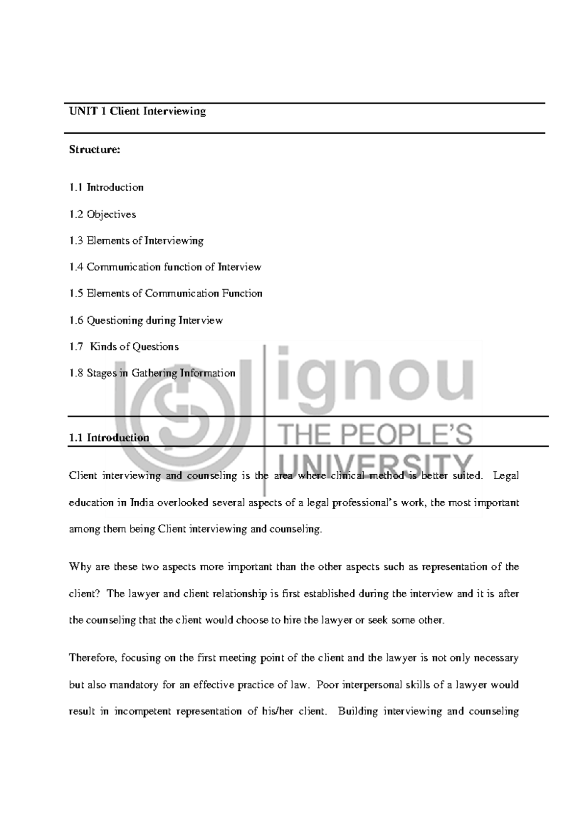 Unit-1 - On Client interview and counselling - UNIT 1 Client ...