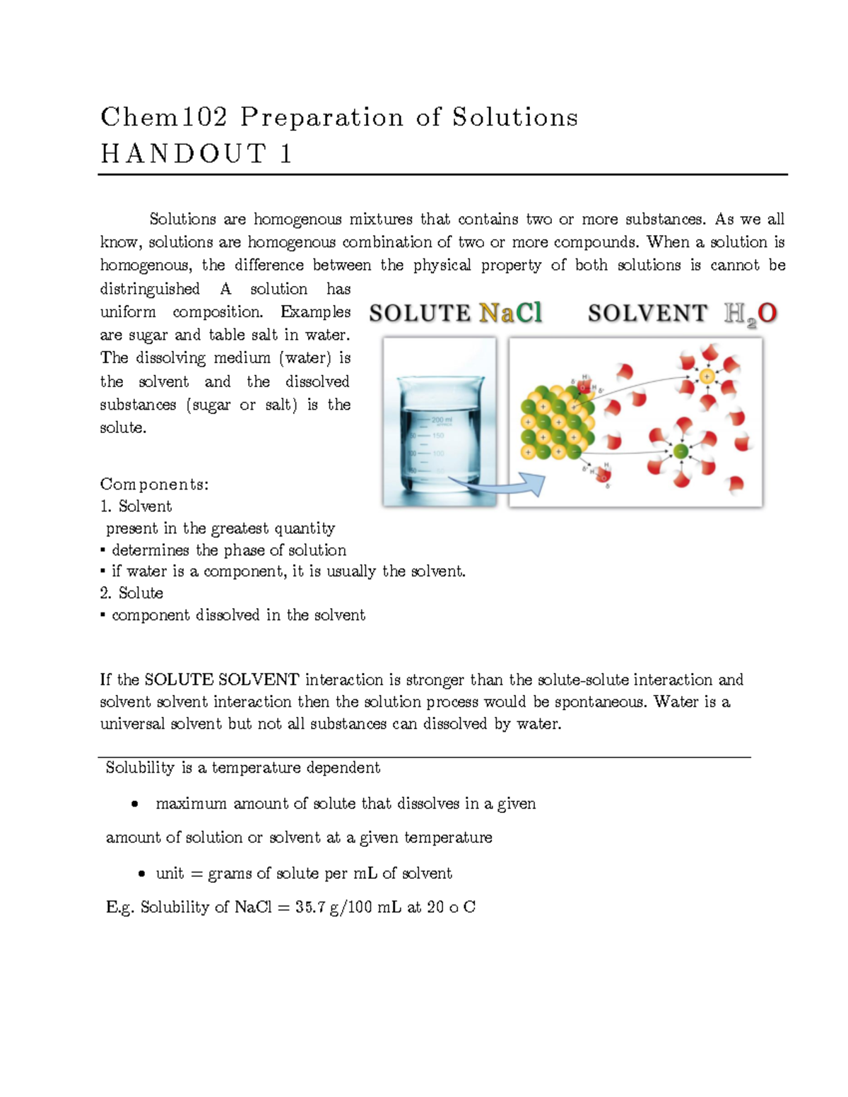 Chem102 Printable Handout 1 - C hem 102 Preparation of Solutions H A N ...