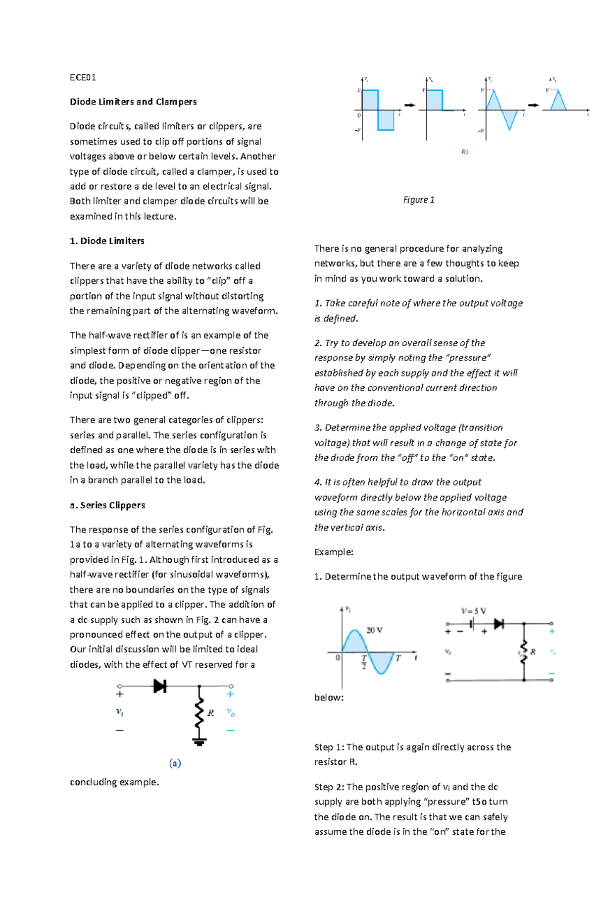 Wave shaping Circuits - N/A - ECE Diode Limiters and Clampers Diode ...