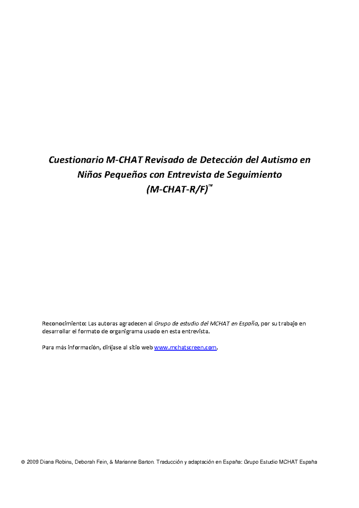 M-CHAT-R - Tamizaje M-CHAT-R - Cuestionario M‐CHAT Revisado de ...