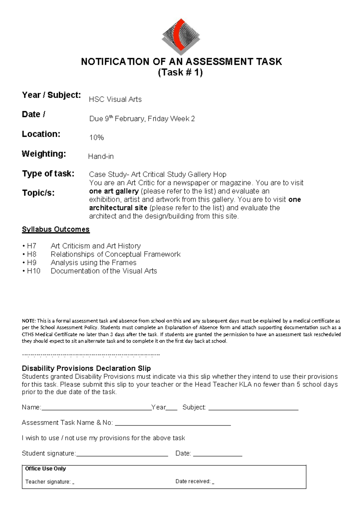 2024 Gallery Hop Assessment Task Notification - NOTIFICATION OF AN ...