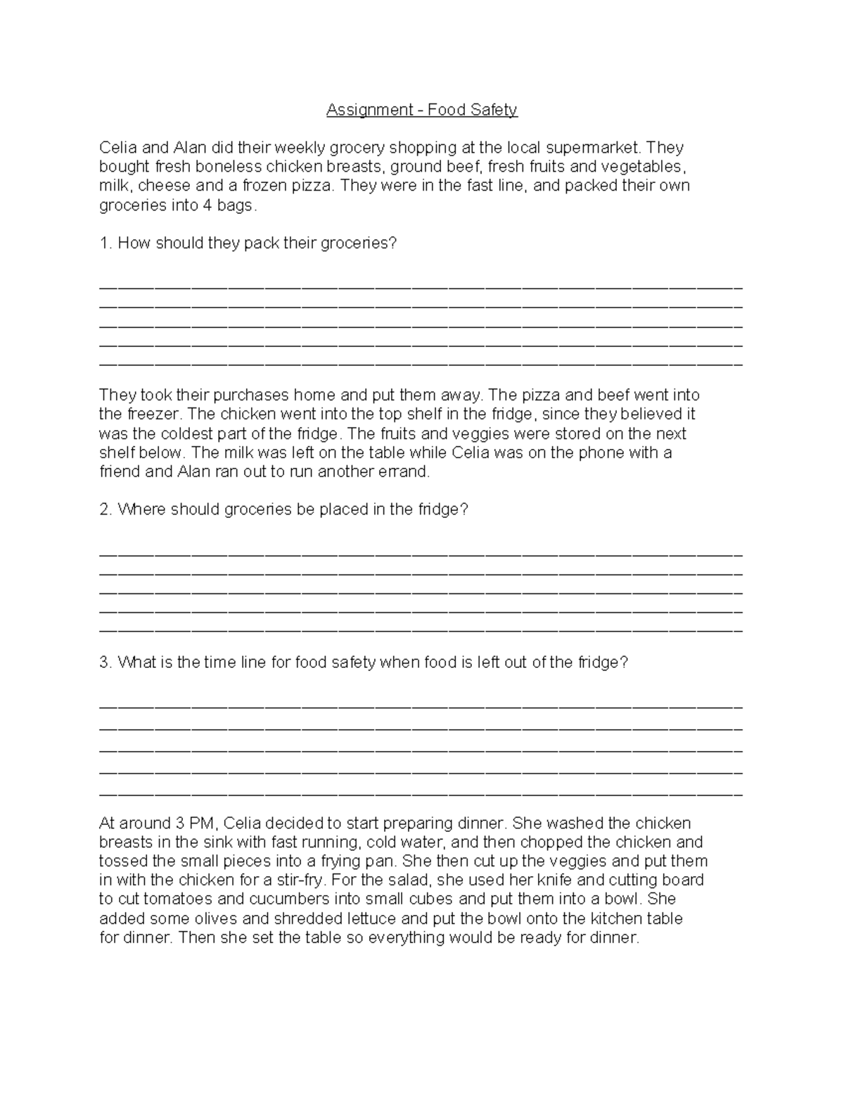 MINI Assignment 3 - Food safety - Assignment - Food Safety Celia and ...