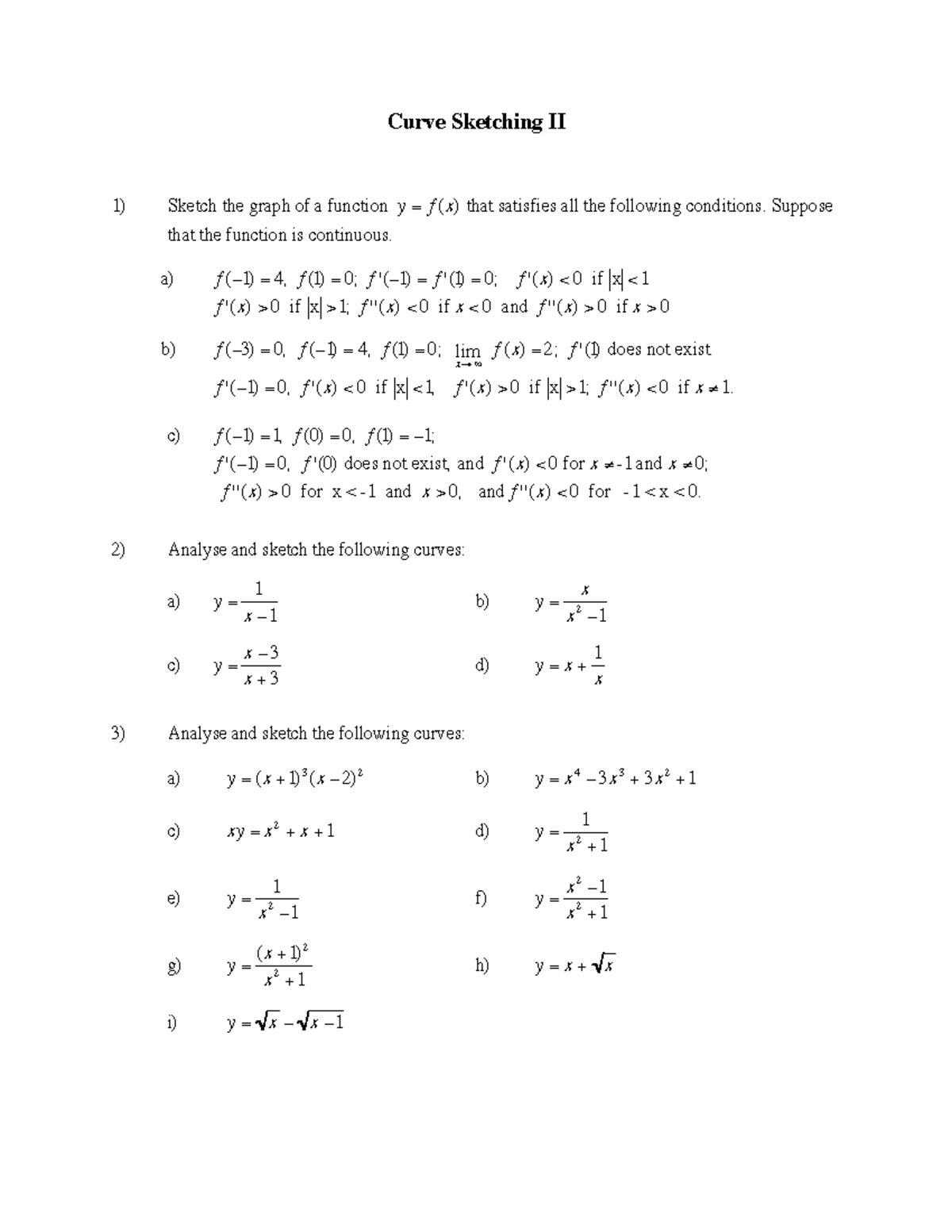 Curve Sketching II - Extra Practice materials - 2013 - Curve Sketching ...