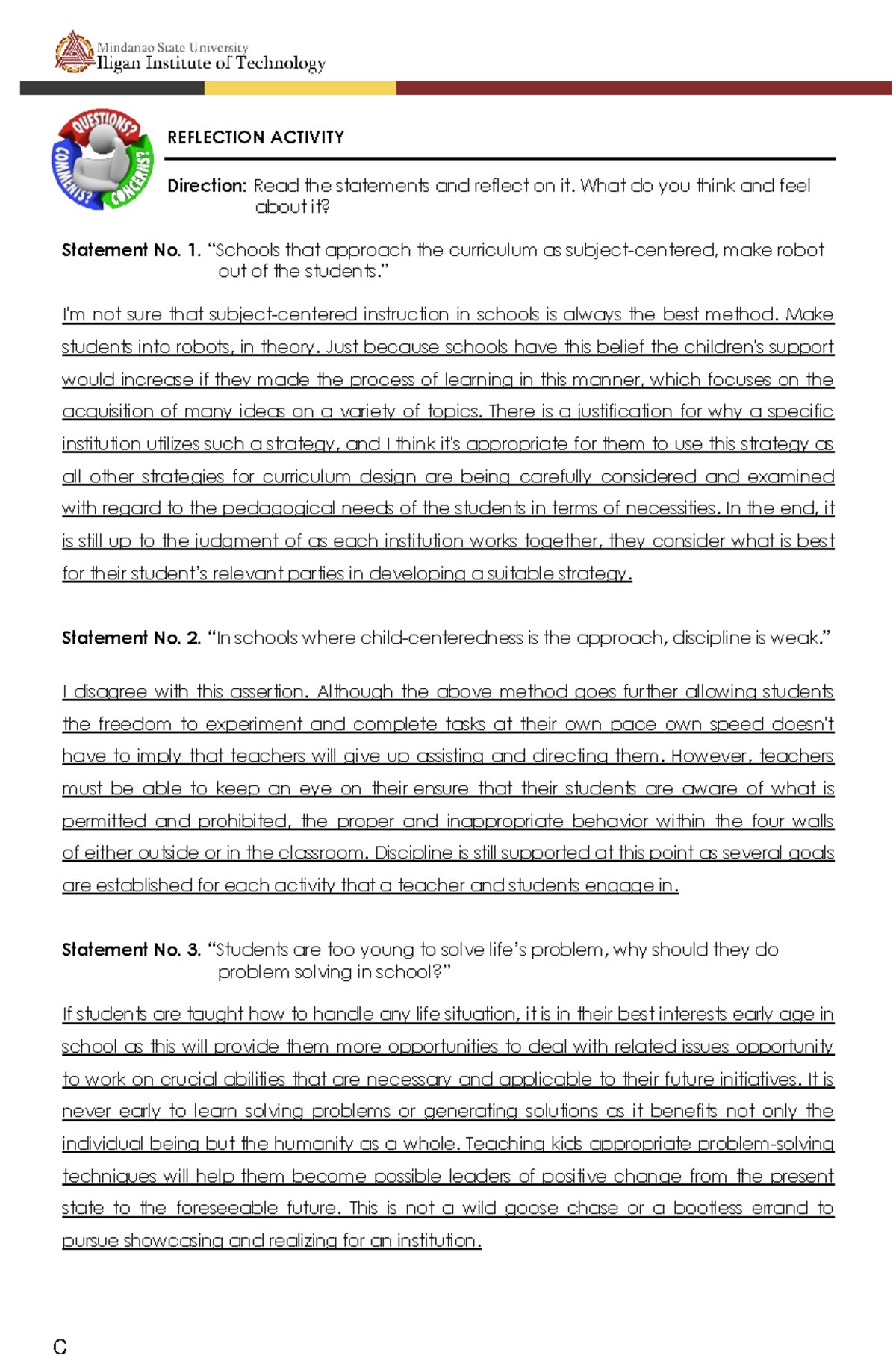 Module 3 Lesson 5 Activities ( Liquido) - C REFLECTION ACTIVITY ...