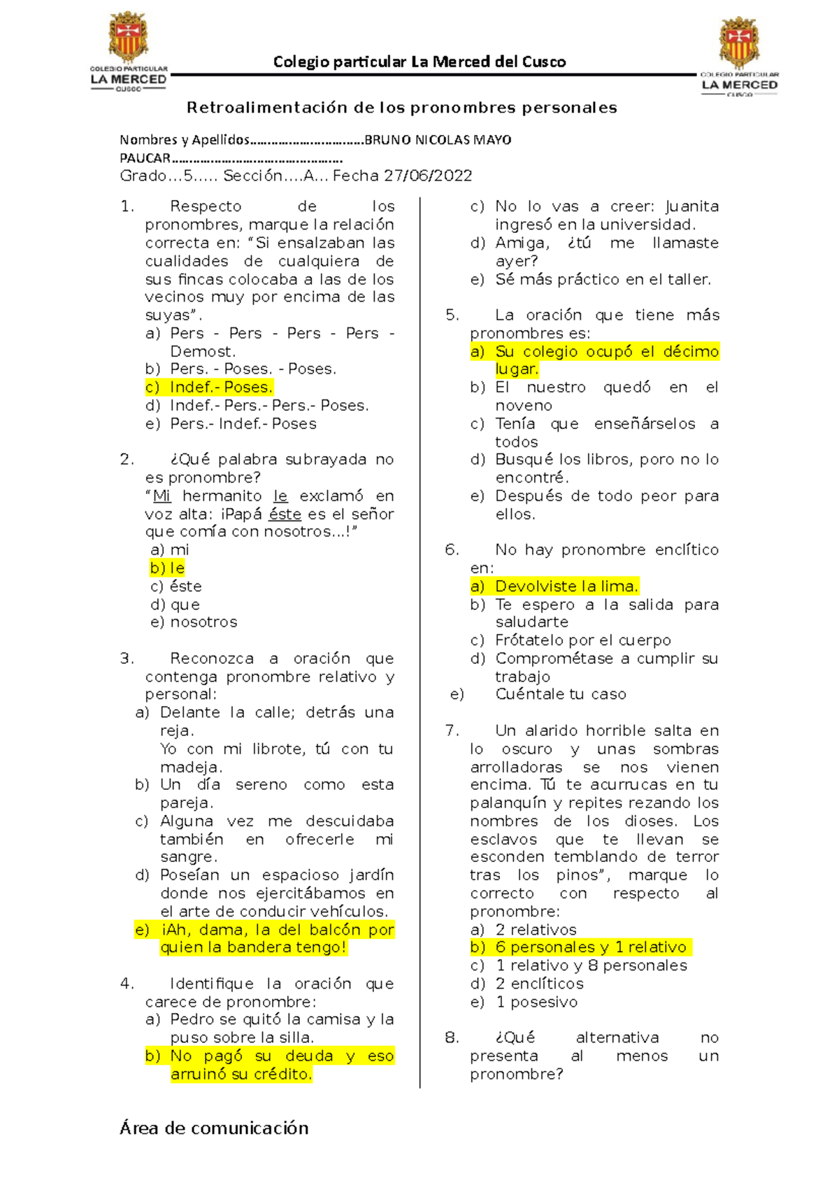 Retroalimentación - sad asdqw qdq wdq a s - Colegio particular La ...