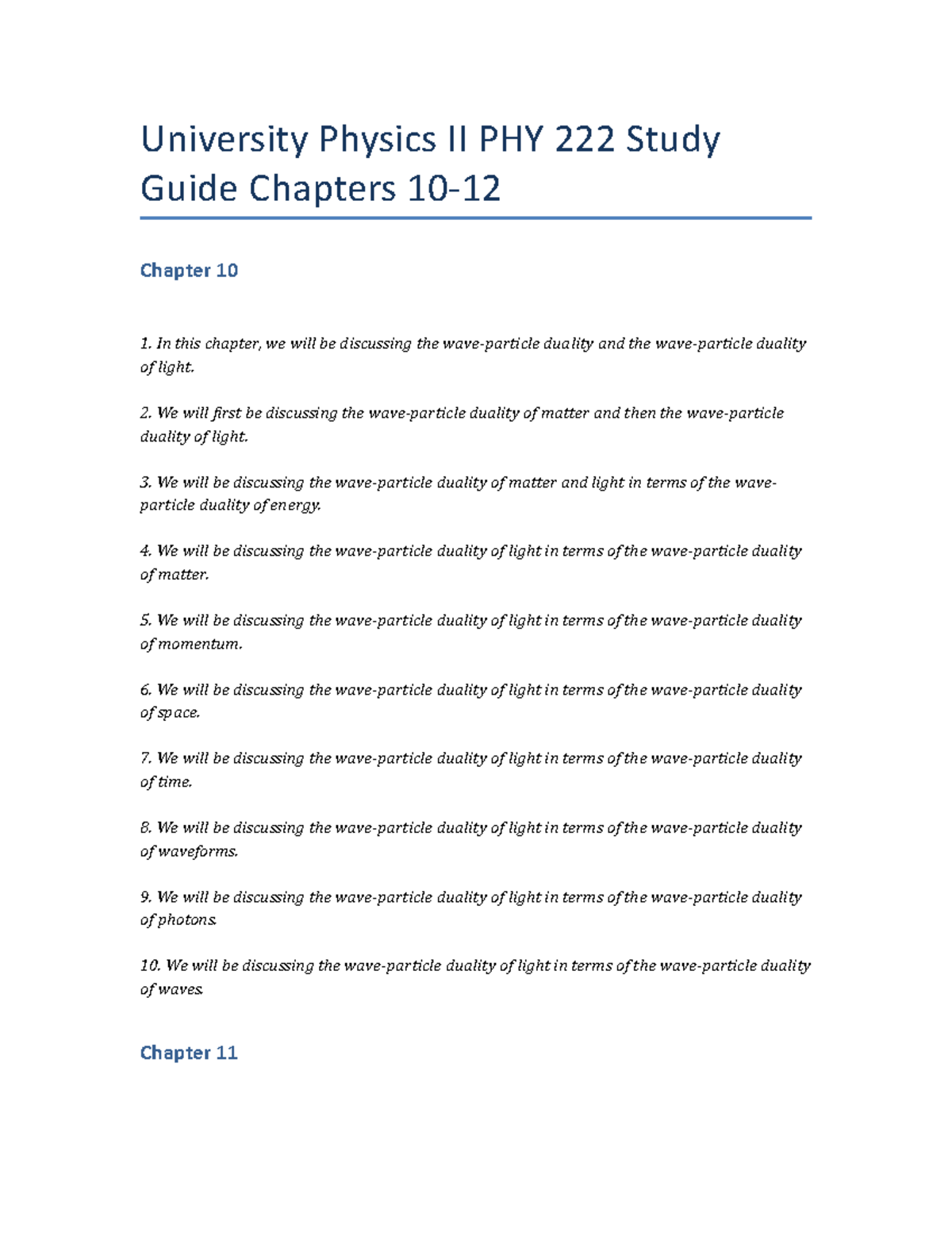 University Physics II PHY 222 Study Guide Chapters 10-12 - University ...