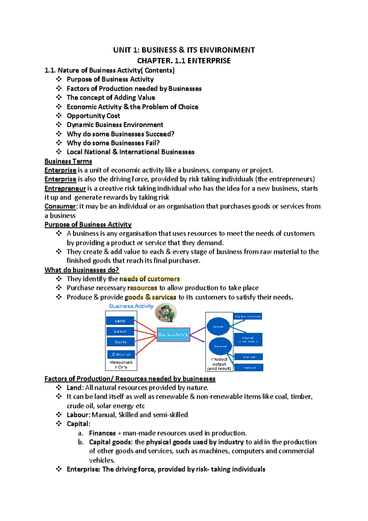 Ch. 1.1 Nature of Business Activity - UNIT 1: BUSINESS & ITS ...