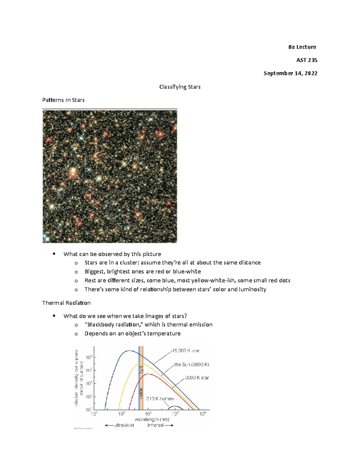 8a Classifying Stars - Professors notes - 8a Lecture AST 235 September ...