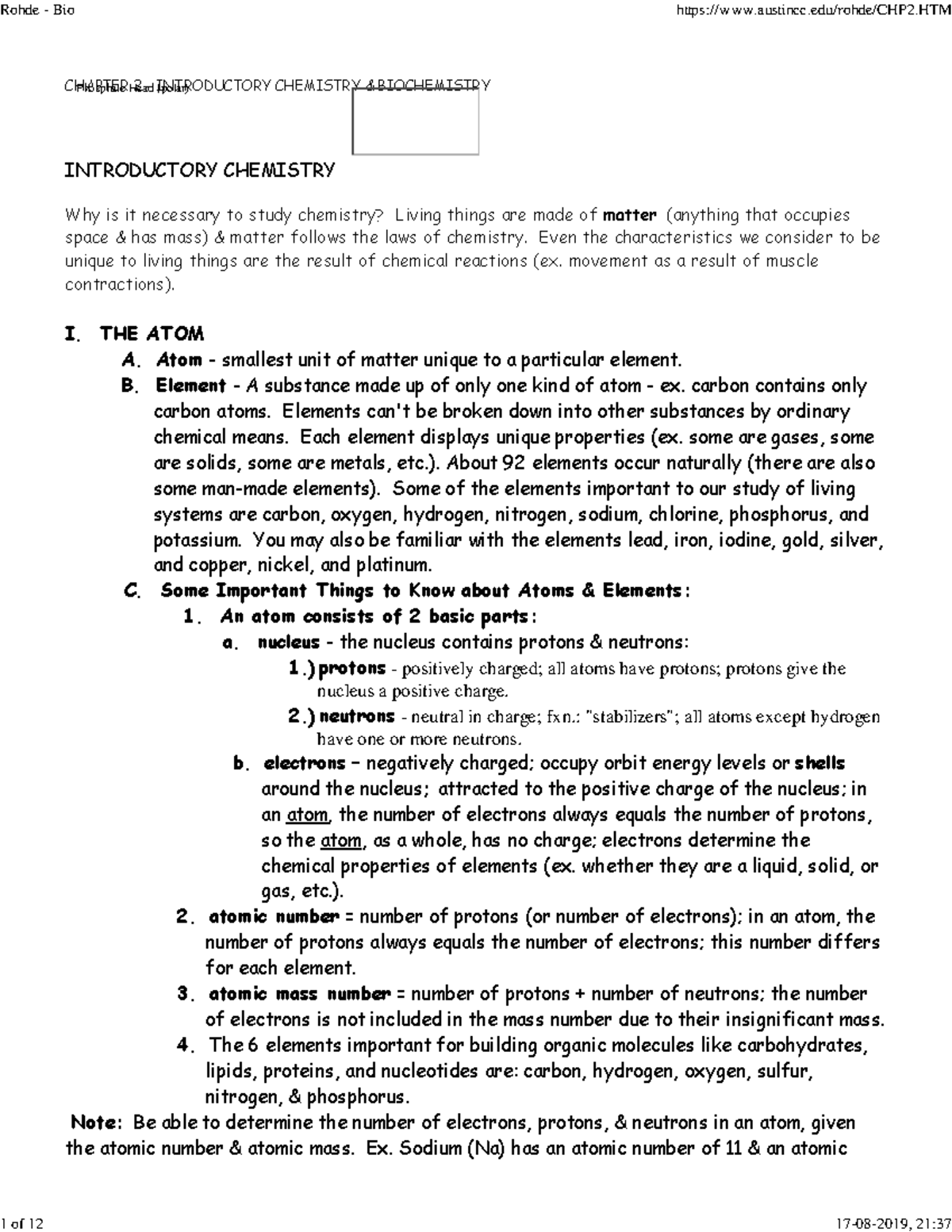 CH2 Bio chemestry - Lecture notes 1 - CHAPTER 2 – INTRODUCTORY ...