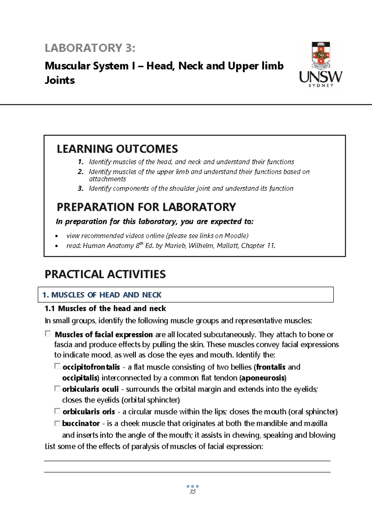 Week 3 Lab Practical Manual work - 35 LABORATORY 3: Muscular System I ...