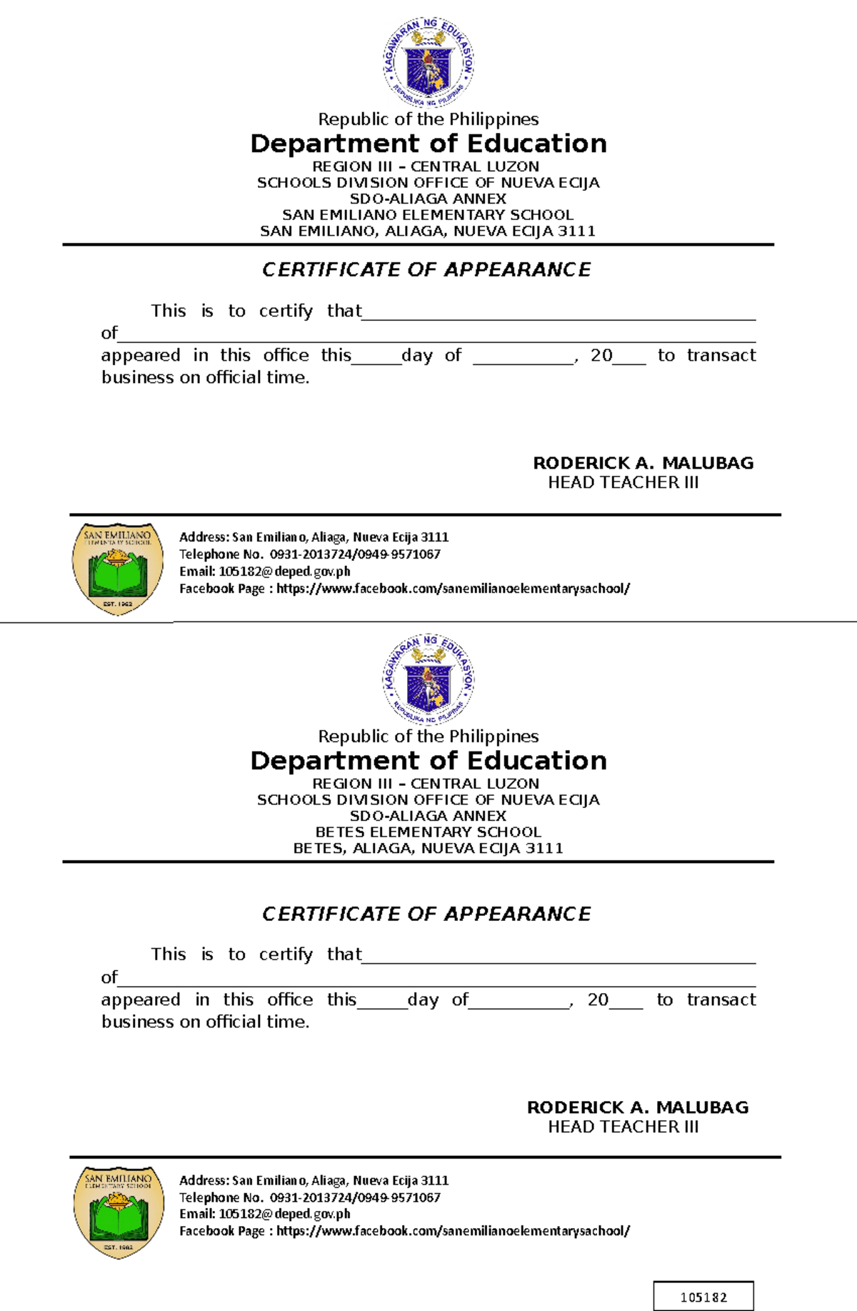 Appearance - notes - Republic of the Philippines Department of ...