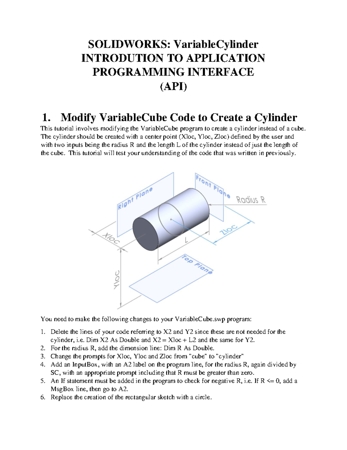 Homework 19 - asdfasdf - SOLIDWORKS: VariableCylinder INTRODUTION TO APPLICATION PROGRAMMING ...