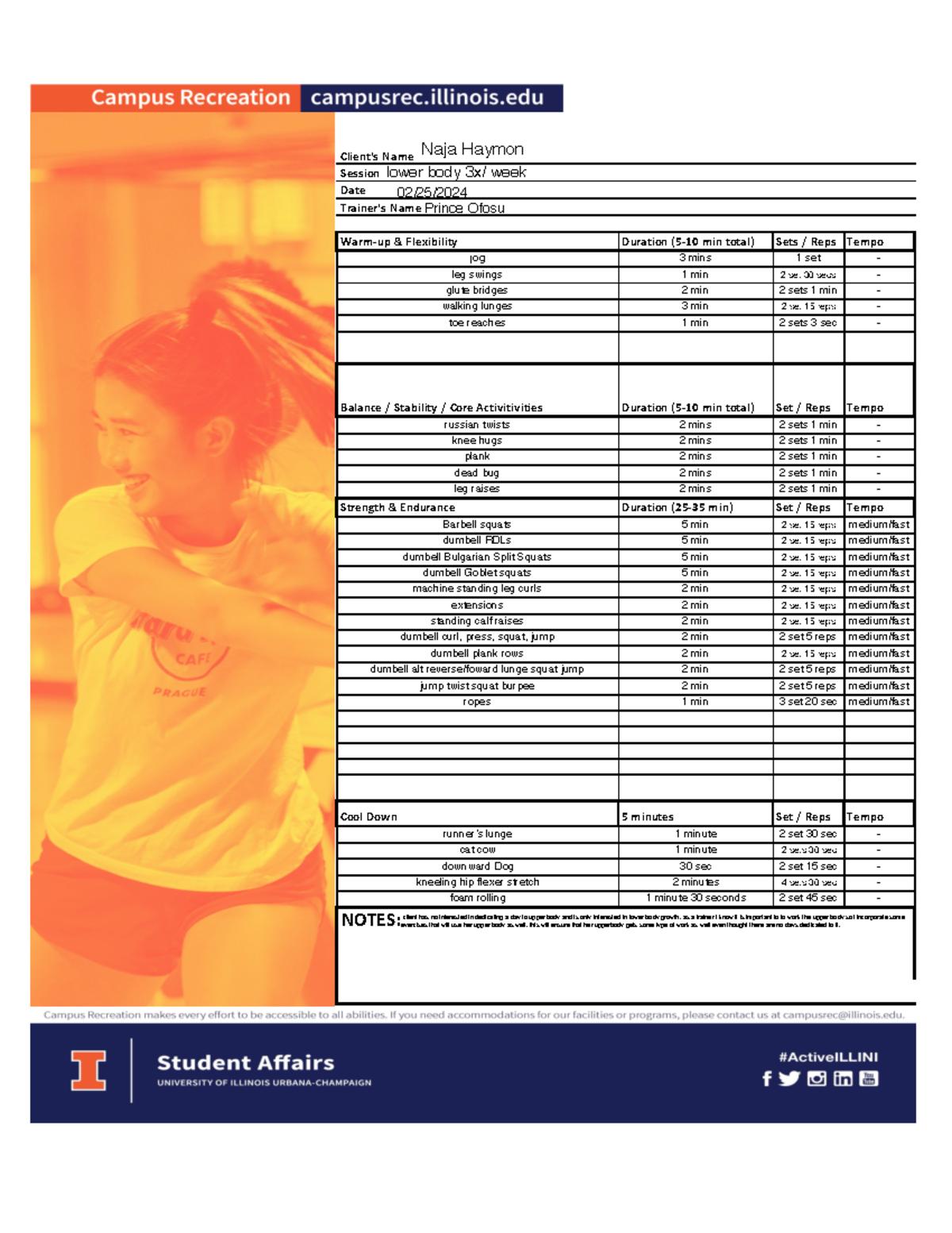 PT Workout Template PDF - KIN 122 - Client's Name Session Date Trainer's Name Warm-up & - Studocu