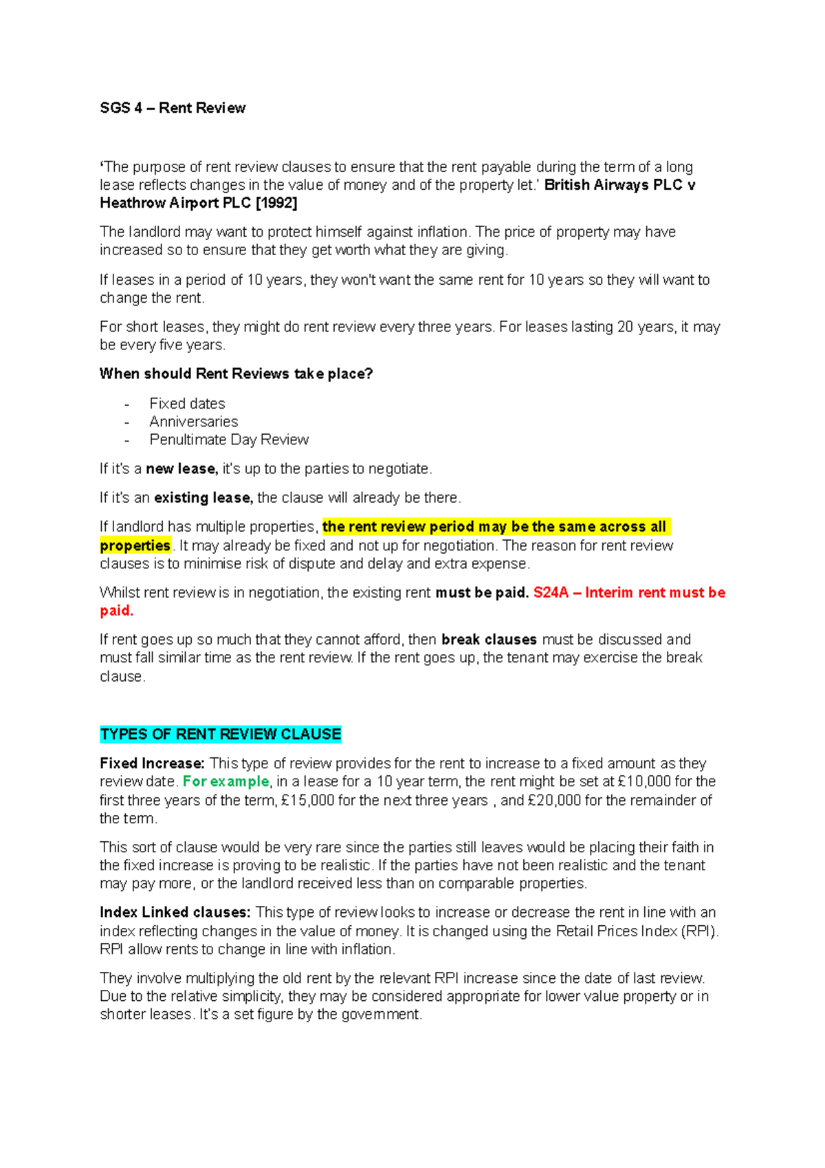 SGS 4 - Rent Review - SGS 4 – Rent Review ‘ The purpose of rent review ...