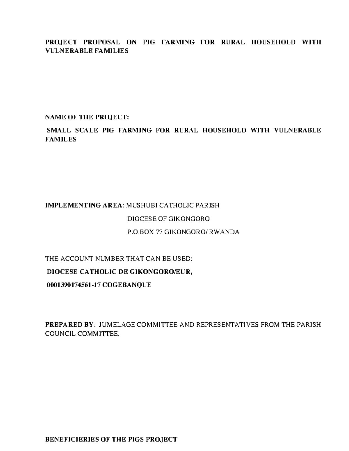 Project Proposal ON PIGS (Brief aus Mushubi) - PROJECT PROPOSAL ON PIG ...