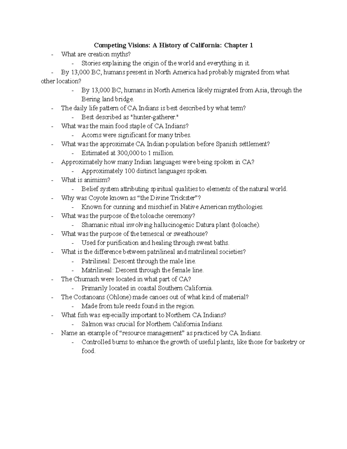 HIST 240 Notes - First Assignment of the Year, study guide answers for ...