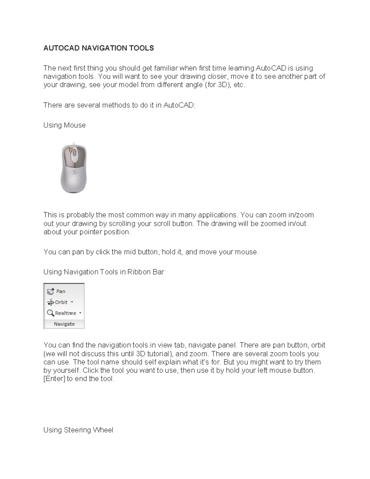 Week 8 navigation tools - AUTOCAD NAVIGATION TOOLS The next first thing ...