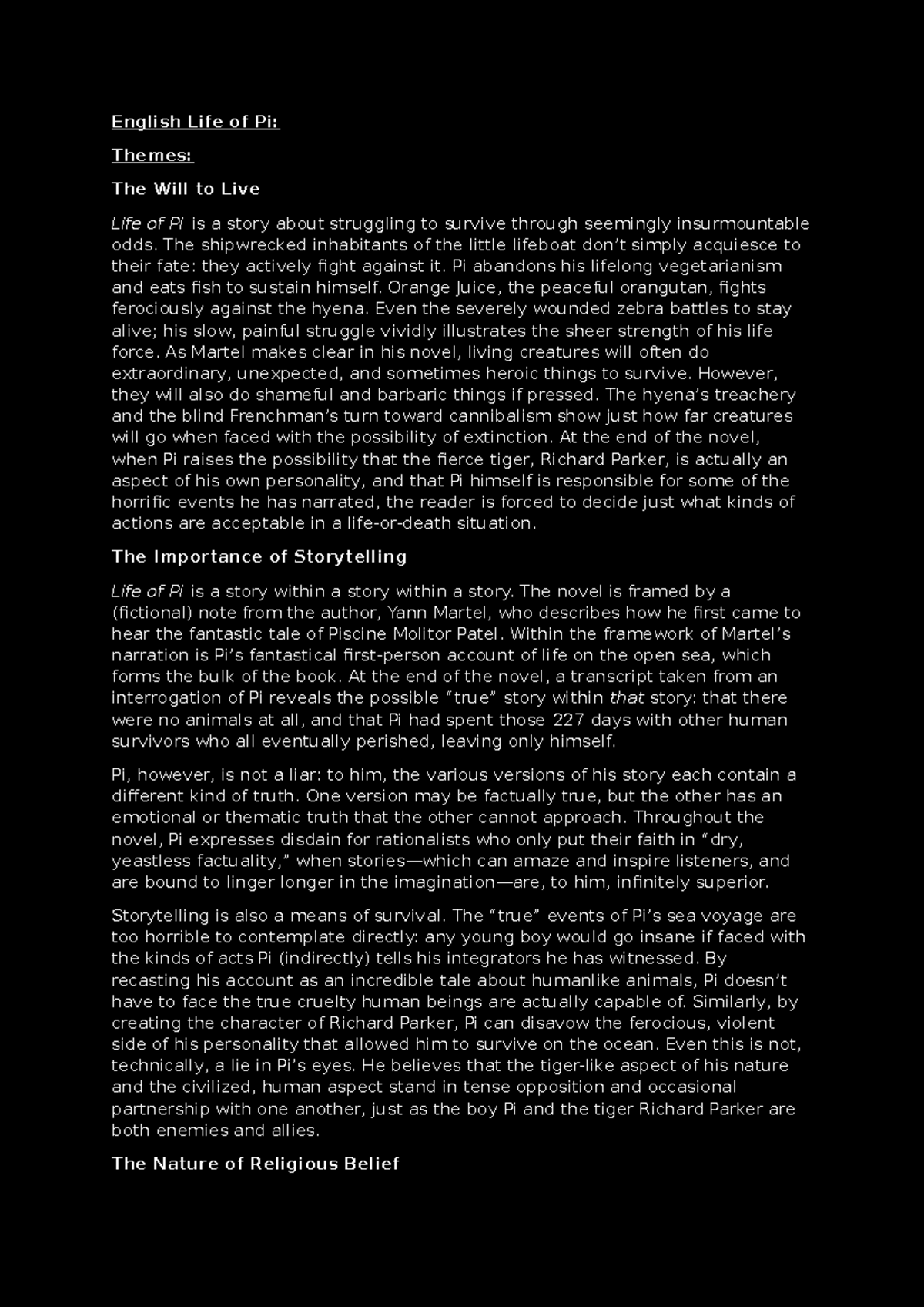 English Life of Pi - Summary and anlysis and themes of life of pi found ...